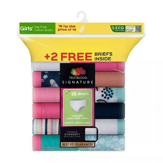 Fruit of the Loom Girls Eversoft Cotton Underwear Multipack, 14+2 Bonus ...
