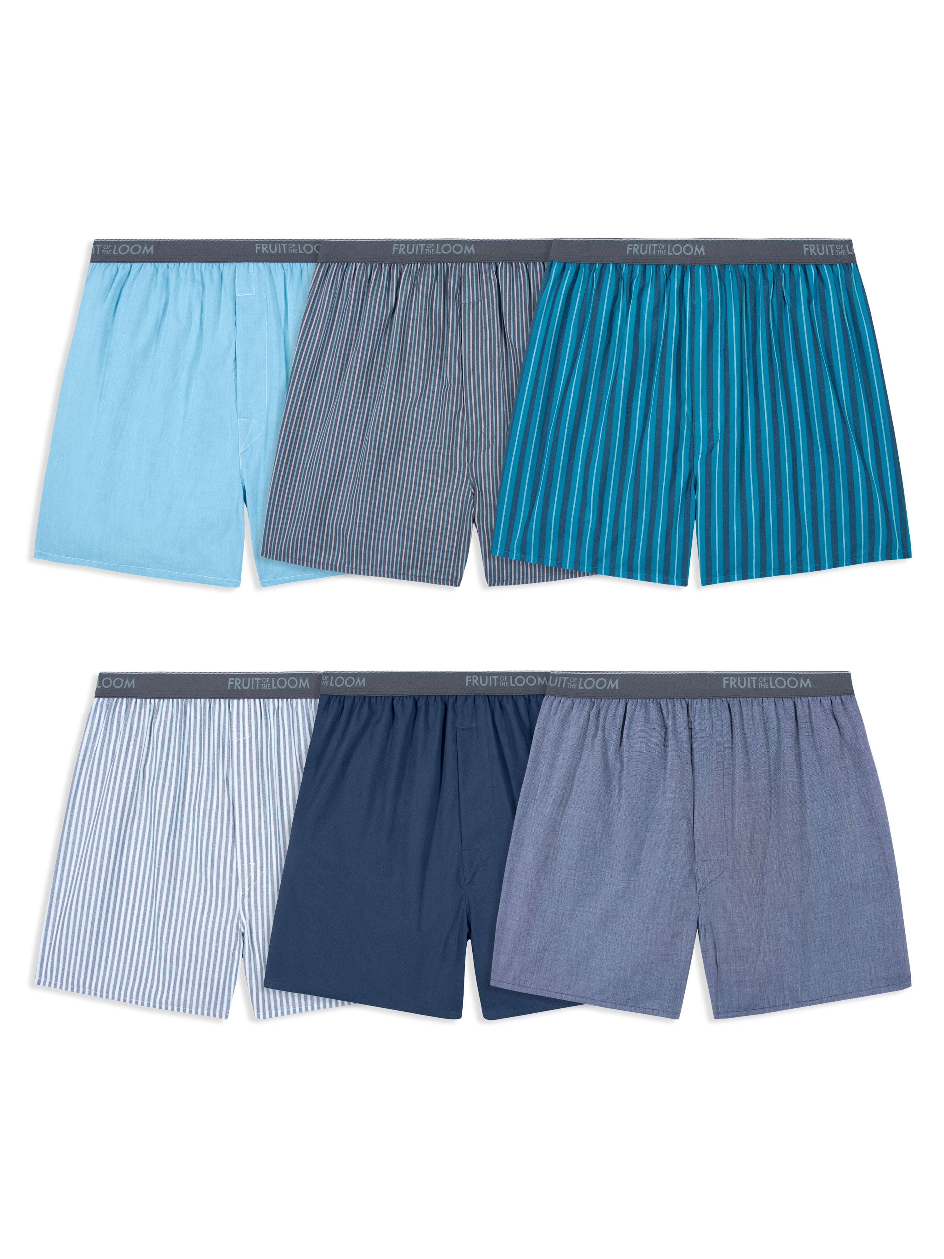 Fruit of the Loom Men's Exposed Waistband Woven Boxers, 6-Pack ...