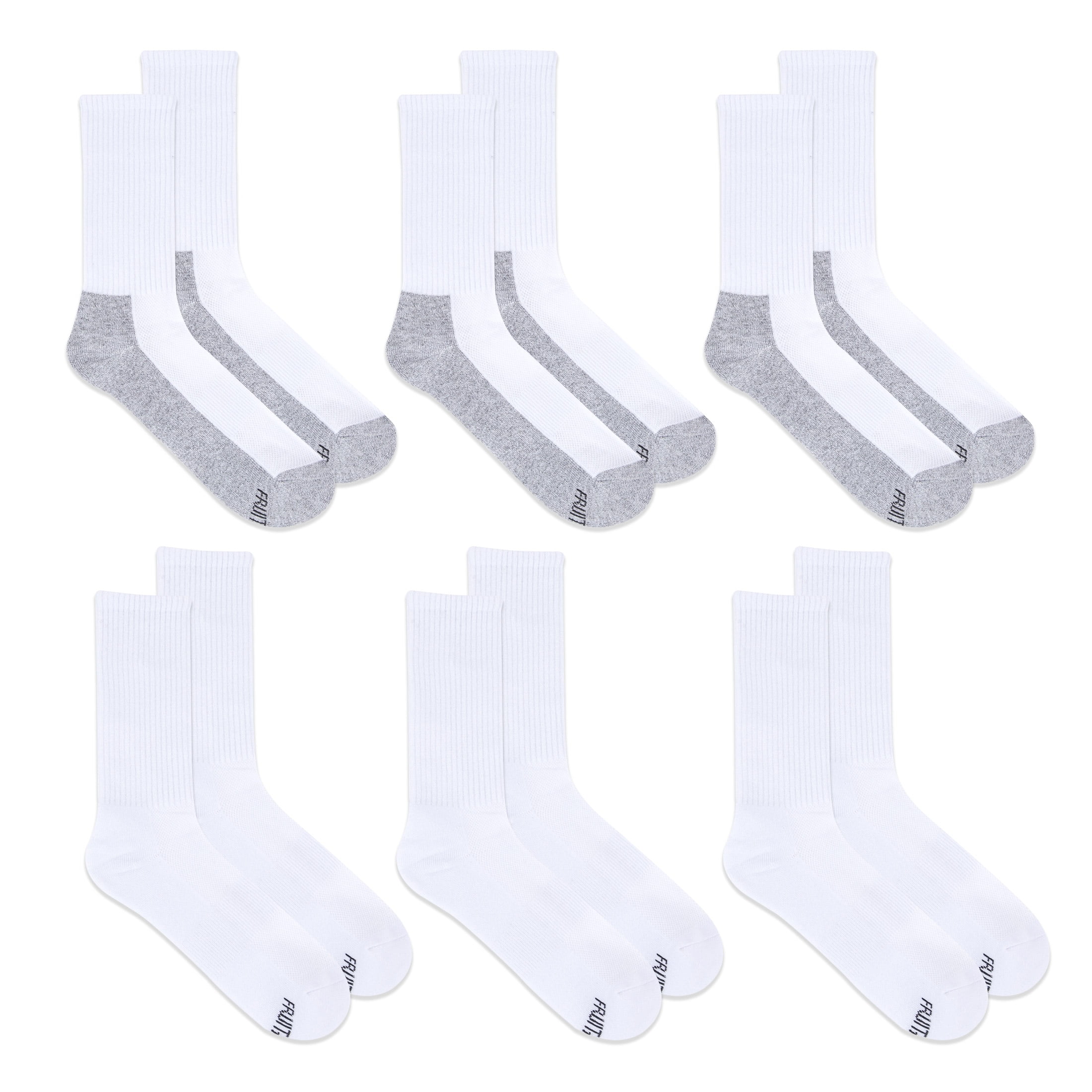 Fruit of the Loom Men's All Day Comfort Crew Socks, Sizes 6-12, White ...