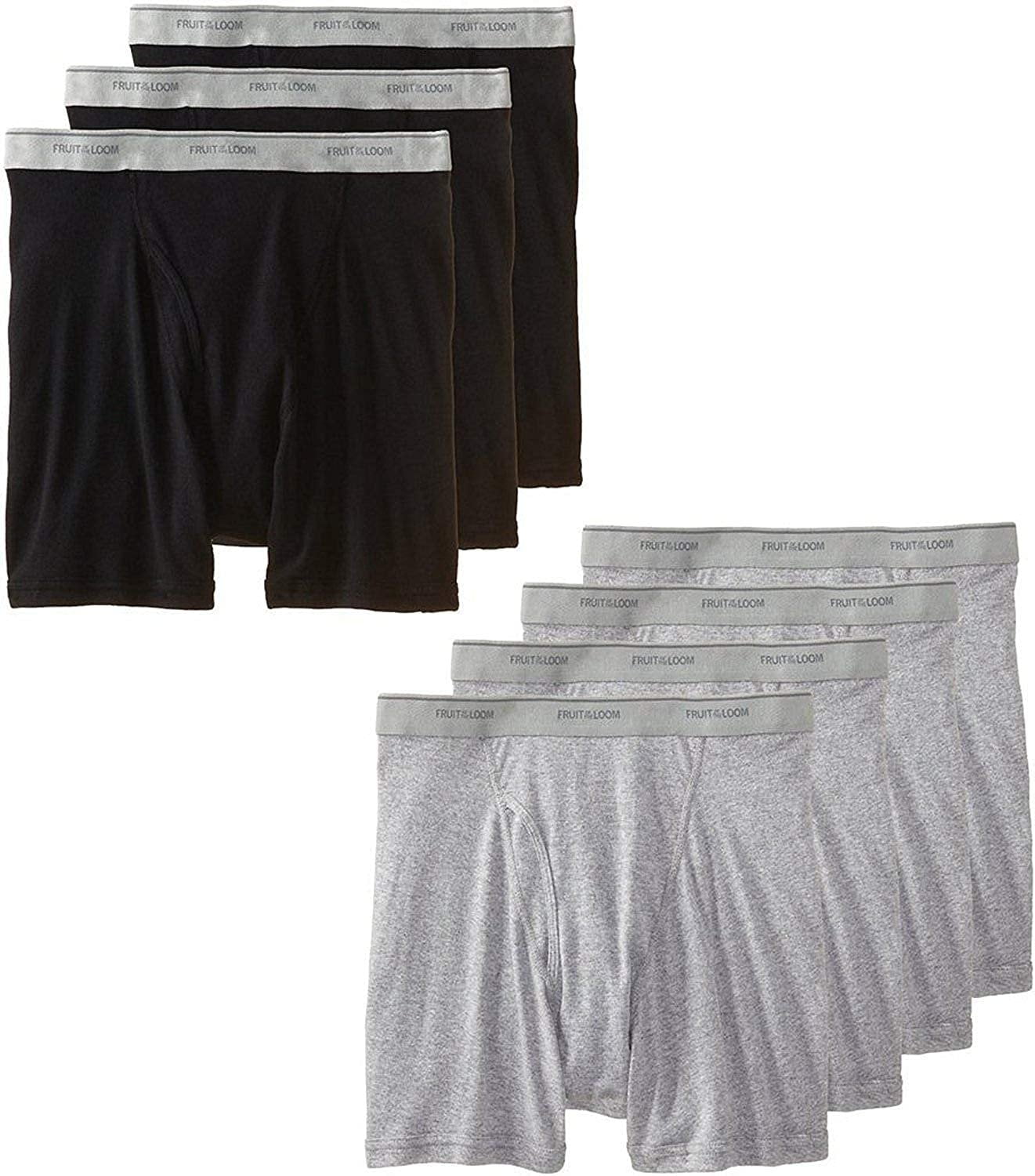 Fruit of the Loom Men's Black & Grey: New Reinforced Seams Boxer Briefs ...