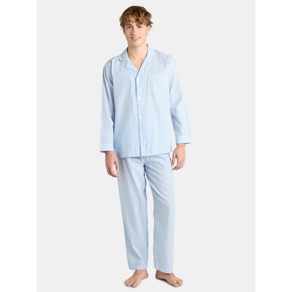Fruit of the Loom Men's Long Sleeve Cotton Pajama Top and Pants Sleep ...