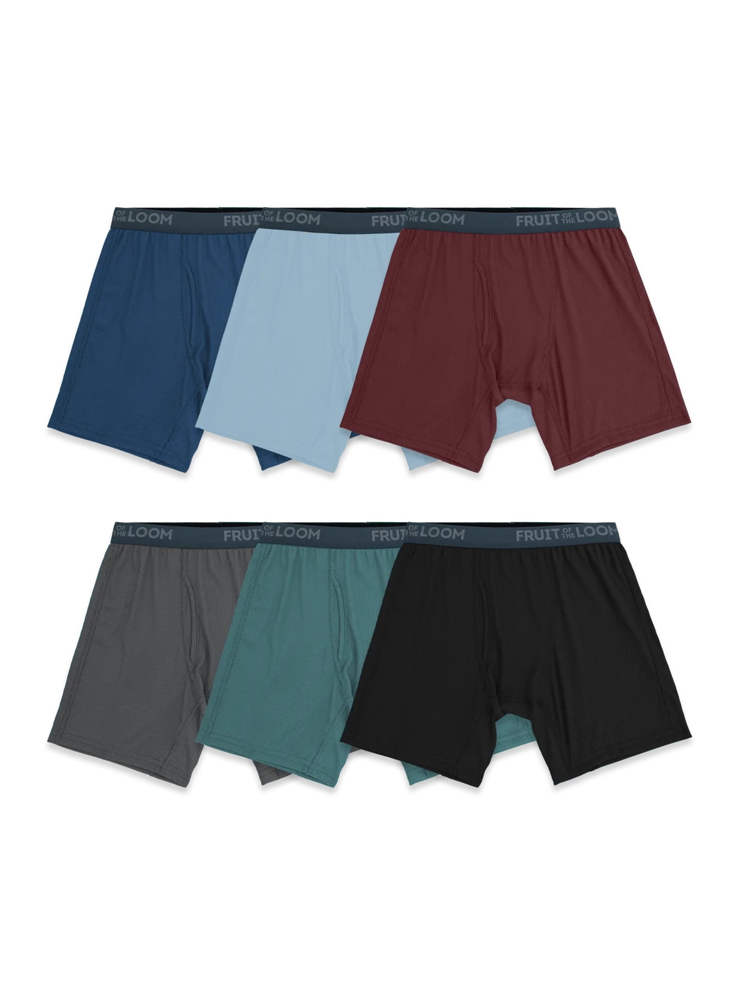 Fruit of the Loom Men's Micro-Stretch Ribbed Boxer Briefs, 6-Pack ...