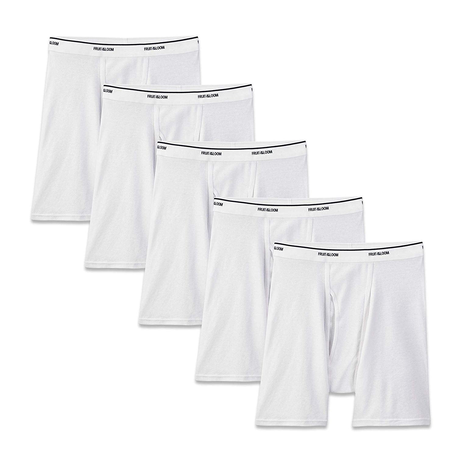 Fruit of the Loom Men's No Ride Up Traditional Fly White Boxer Briefs ...