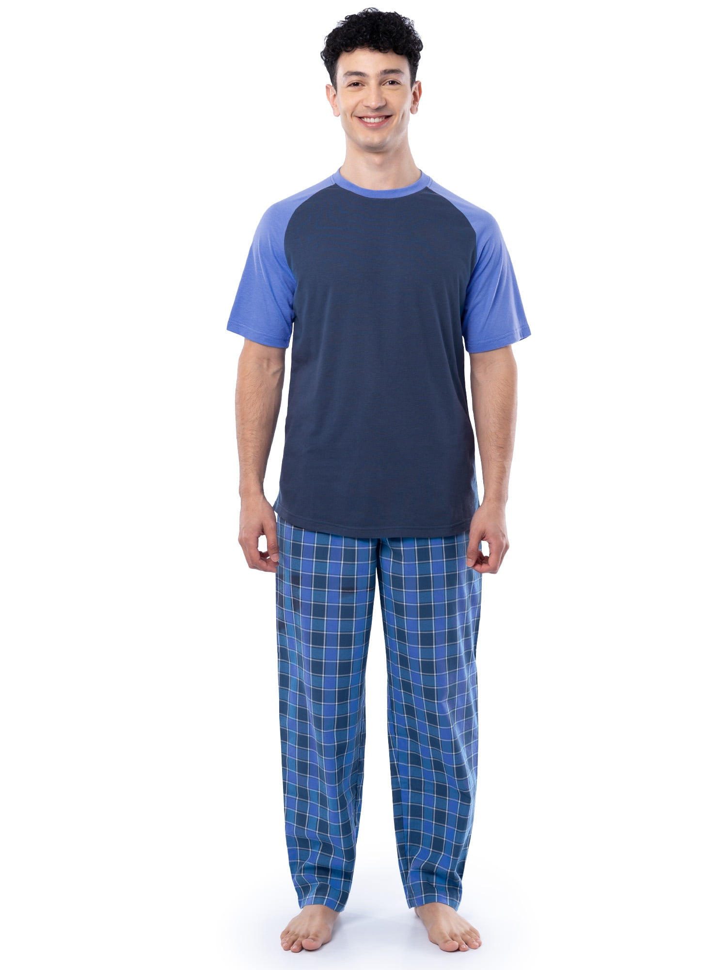 Fruit of the Loom Men's Raglan Short Sleeve T-shirt and Plaid Pajama ...