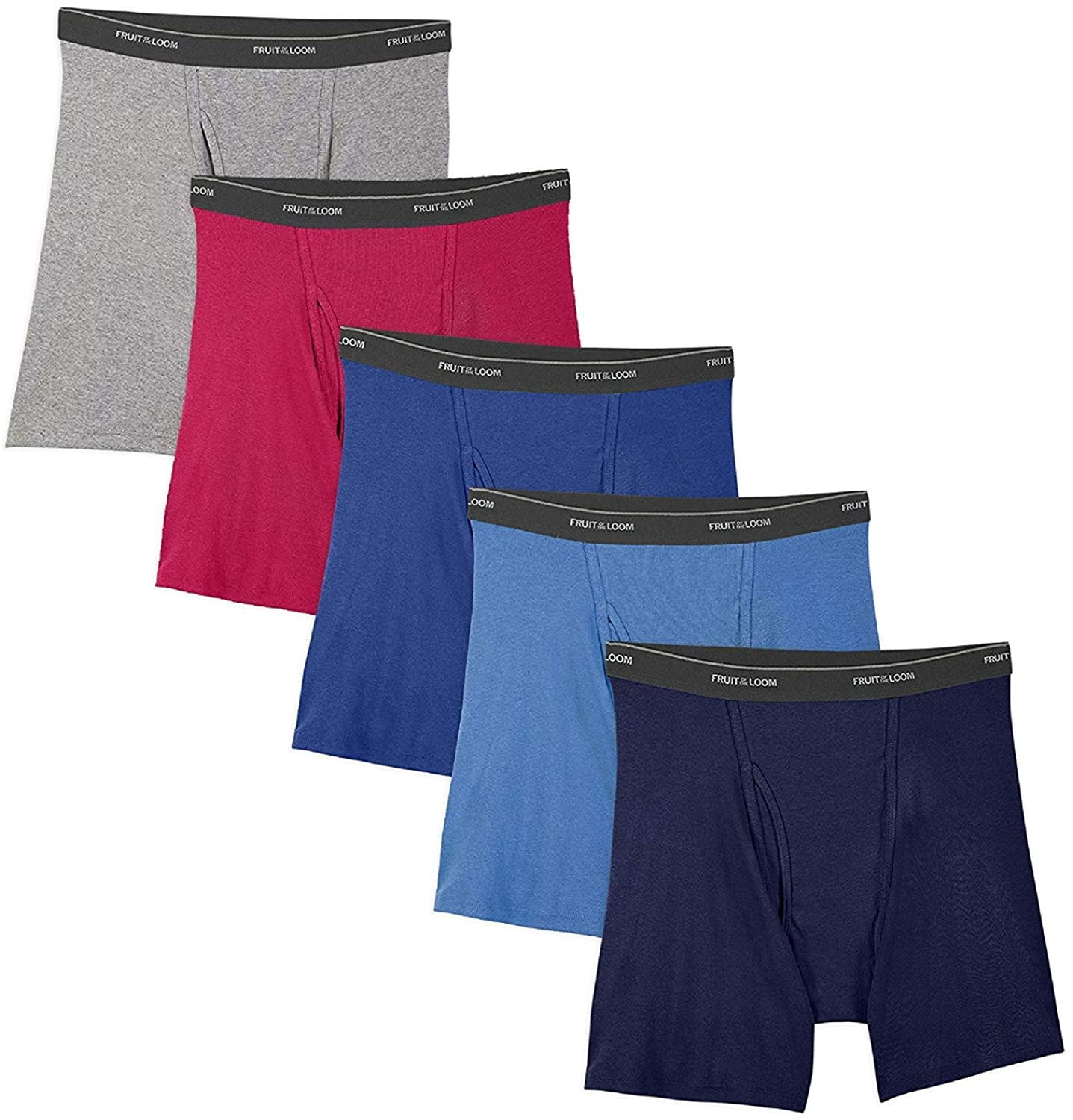 Fruit of the Loom Men's Traditional Fly Assorted Boxer Briefs Pack of 5 ...