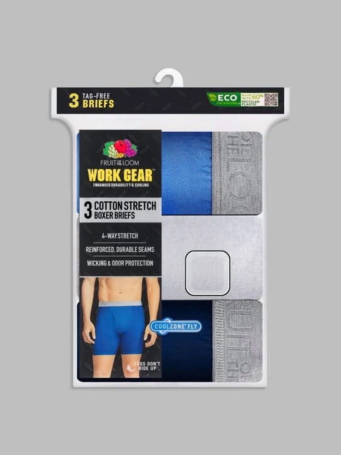 Fruit of the Loom Men's Work Gear Cotton Stretch Boxer Briefs 3 Pack ...