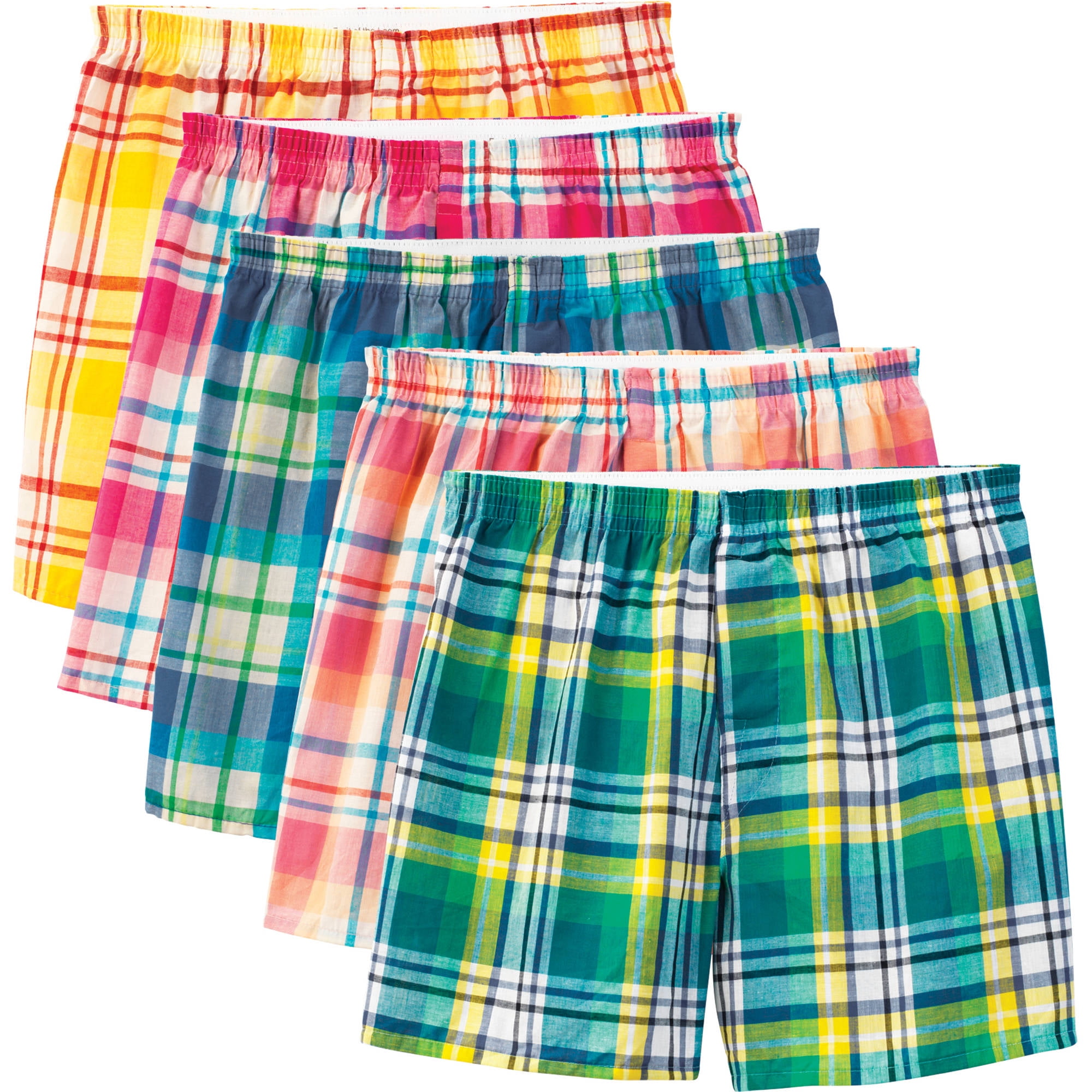 Fruit of the Loom Men's Woven Fashion Plaid Boxers, 5 Pack - Walmart.com