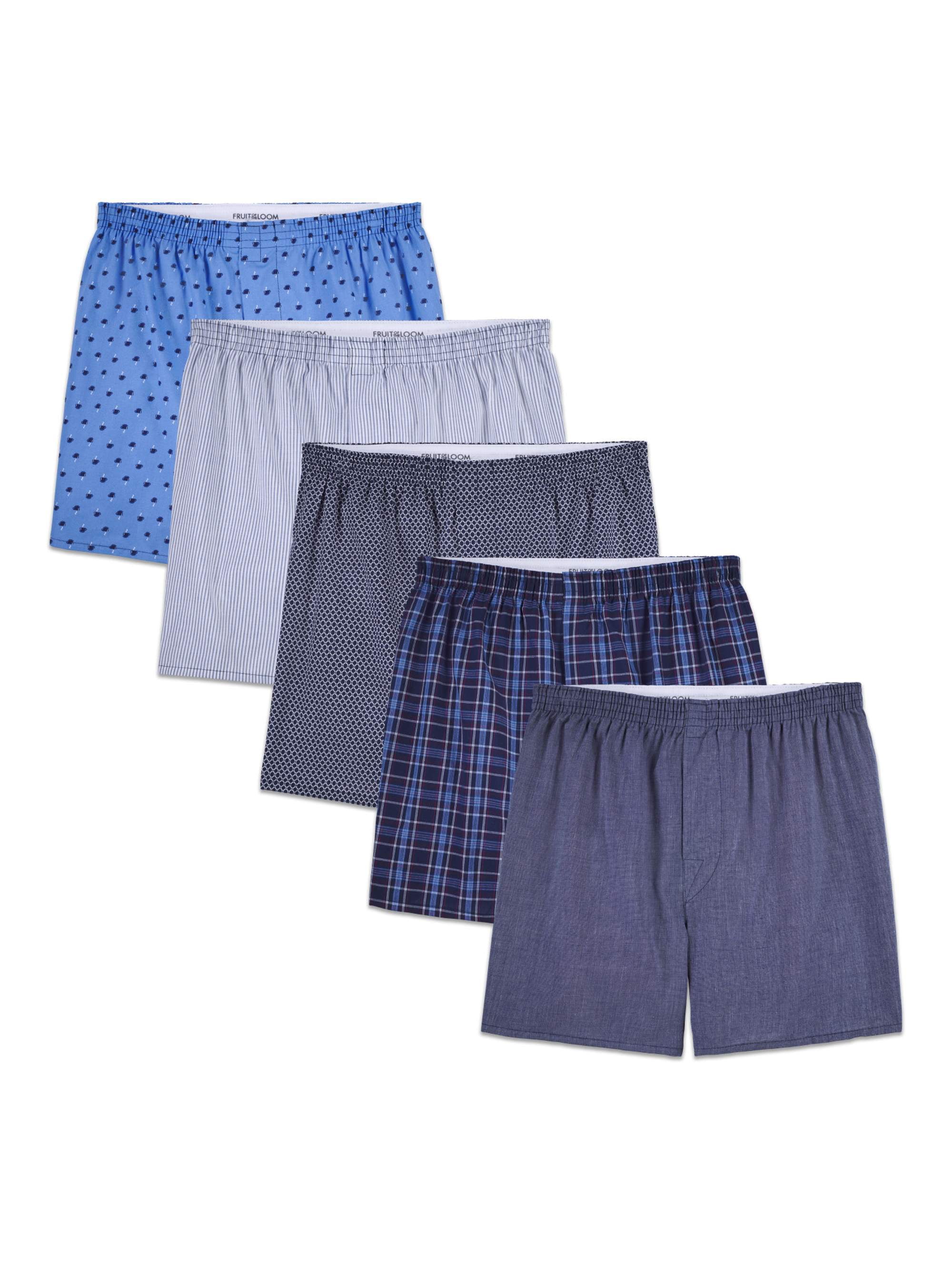 Fruit of the Loom Men's Woven Prints and Stripes Boxers, 5 Pack ...