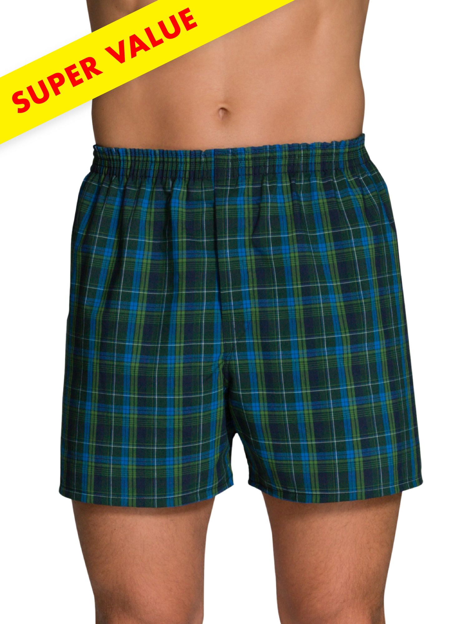 Fruit of the Loom Men's Woven Tartan Plaid Boxer Briefs, Super Value 10 ...