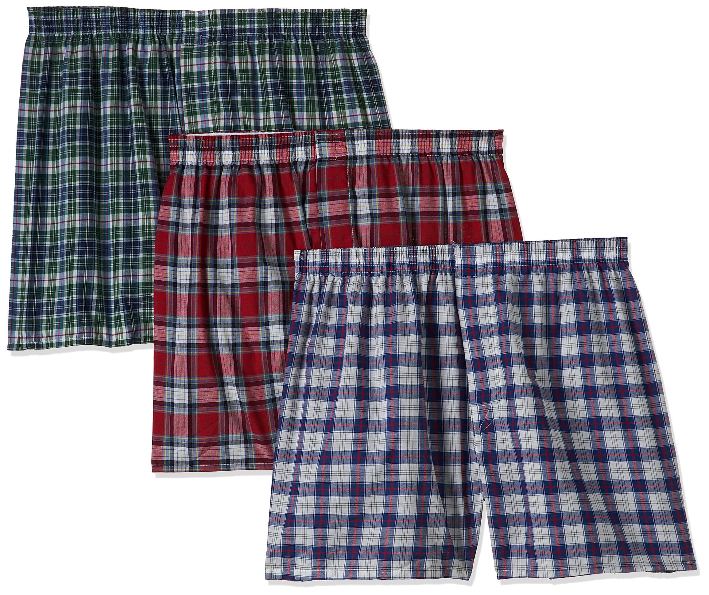 Fruit of the Loom Men's Woven Boxers Tartan Plaid,Assorted 3 Pack,Small ...