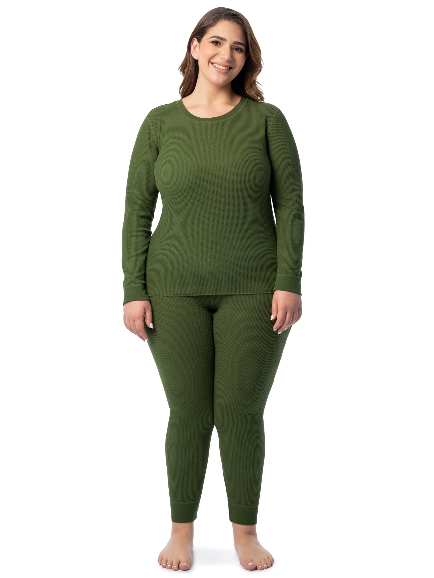 Fruit of the Loom Women's Recycled Waffle Thermal Top & Bottom Set ...