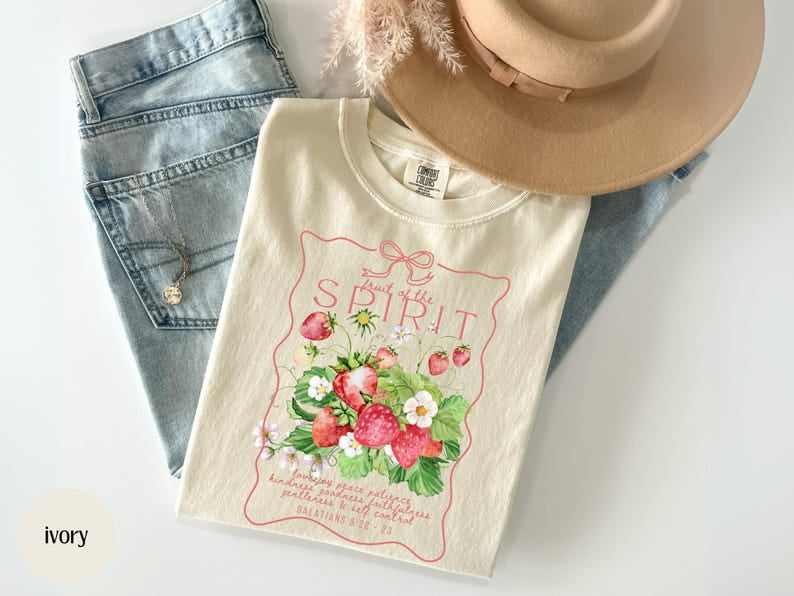 Fruit of the Spirit Christian Merch TShirt, Trendy Strawberry Bible ...