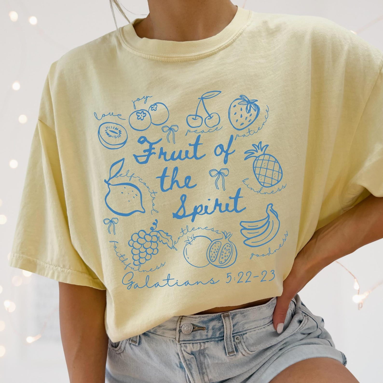 Fruit of the Spirit Christian Tshirt, Doodle Bible Verse Shirt, Preppy Oversized Beach Tee ...