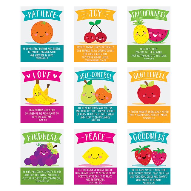 Fruit of the Spirit Educational Wall Decor Poster Set, Sunday School ...