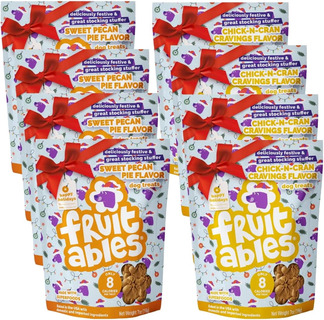 Fruitables Holiday Dog Treat Variety Pack – 8 Bags (7 oz Each) – 4 ...