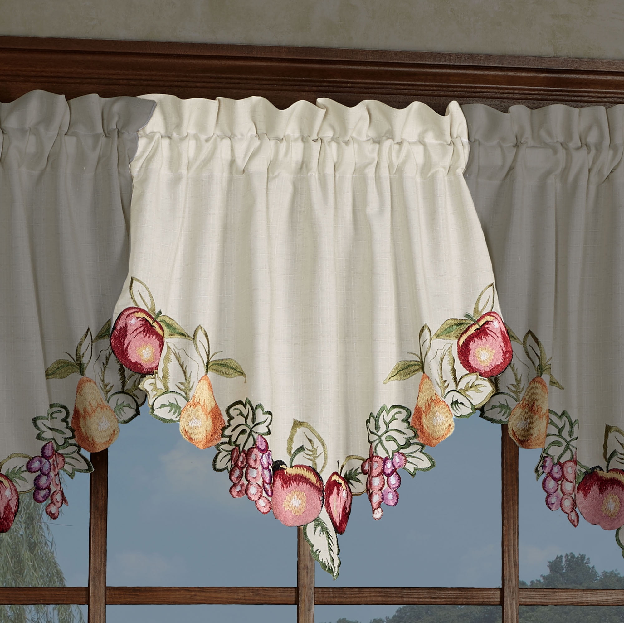 Fruitful Embroidered Slubbed Oatmeal Window Ascot Valance 24 x 18 ...