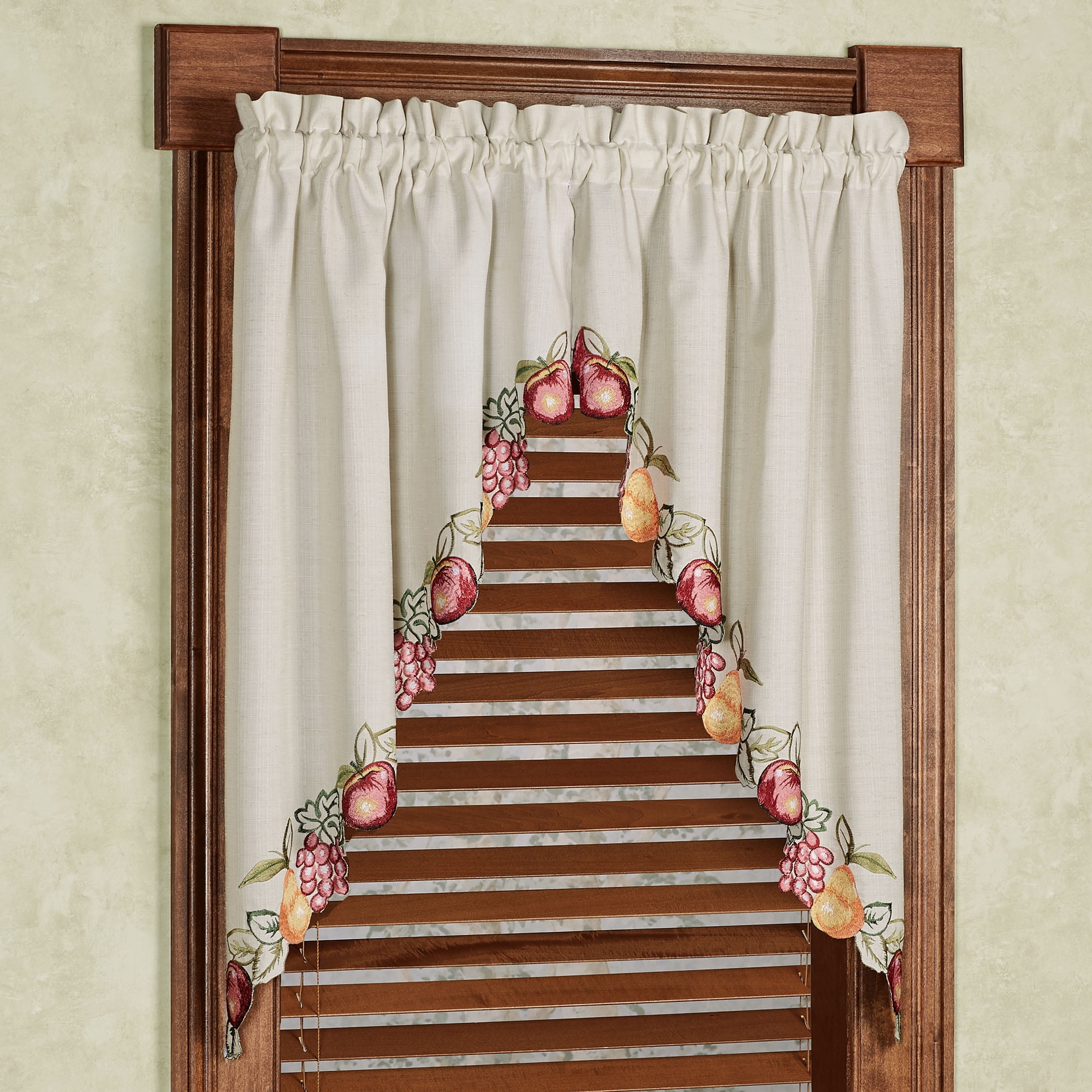 Fruitful Embroidered Slubbed Oatmeal Window Swag Valance Pair 60 x 36 ...