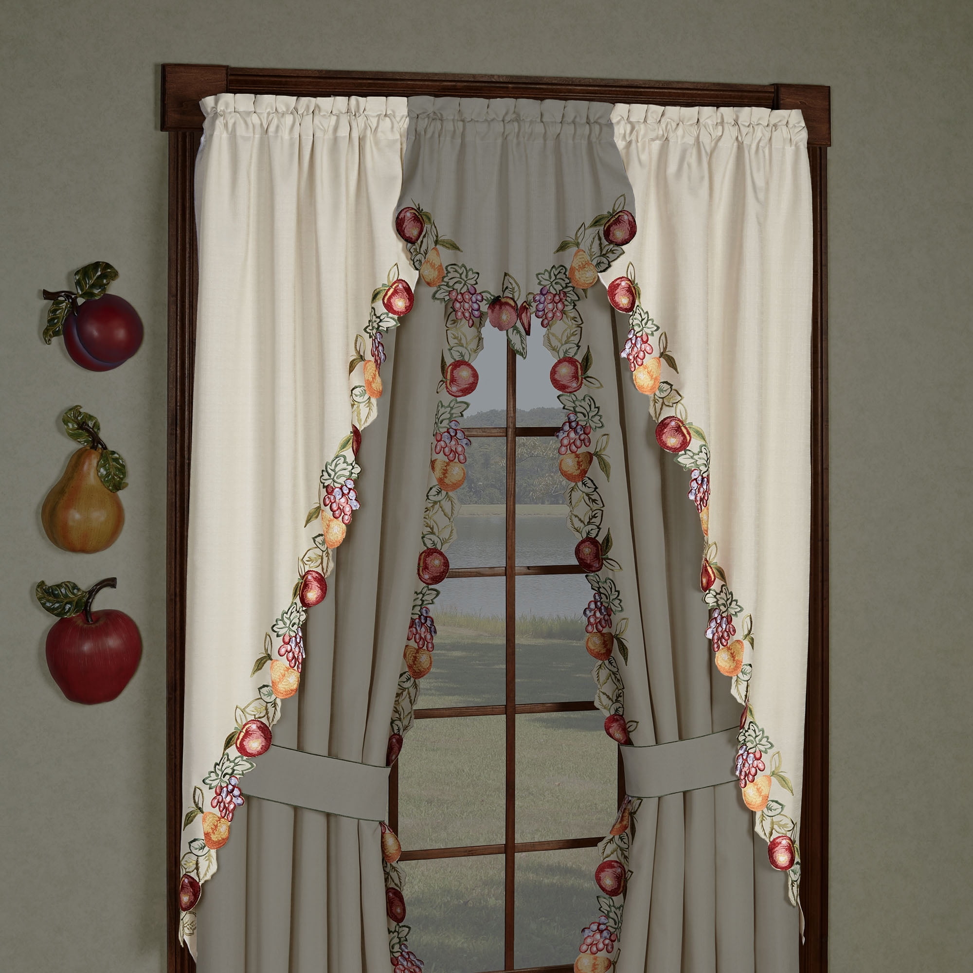 Fruitful Embroidered Slubbed Oatmeal Window Swag Valance Pair 60 x 63 ...