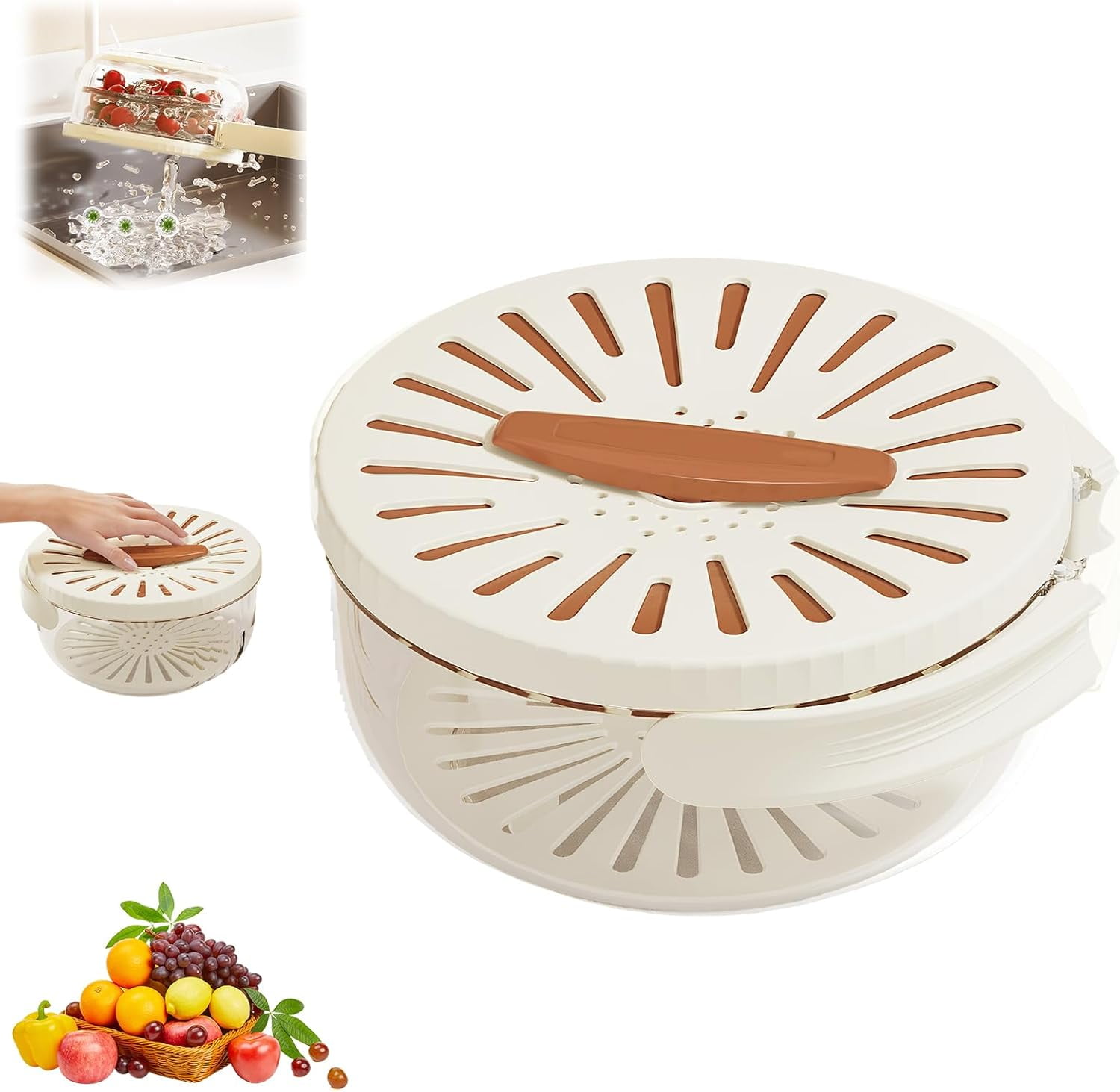 Fruits Colander with Strainer & Lid, Kitchen Draining Basket for ...