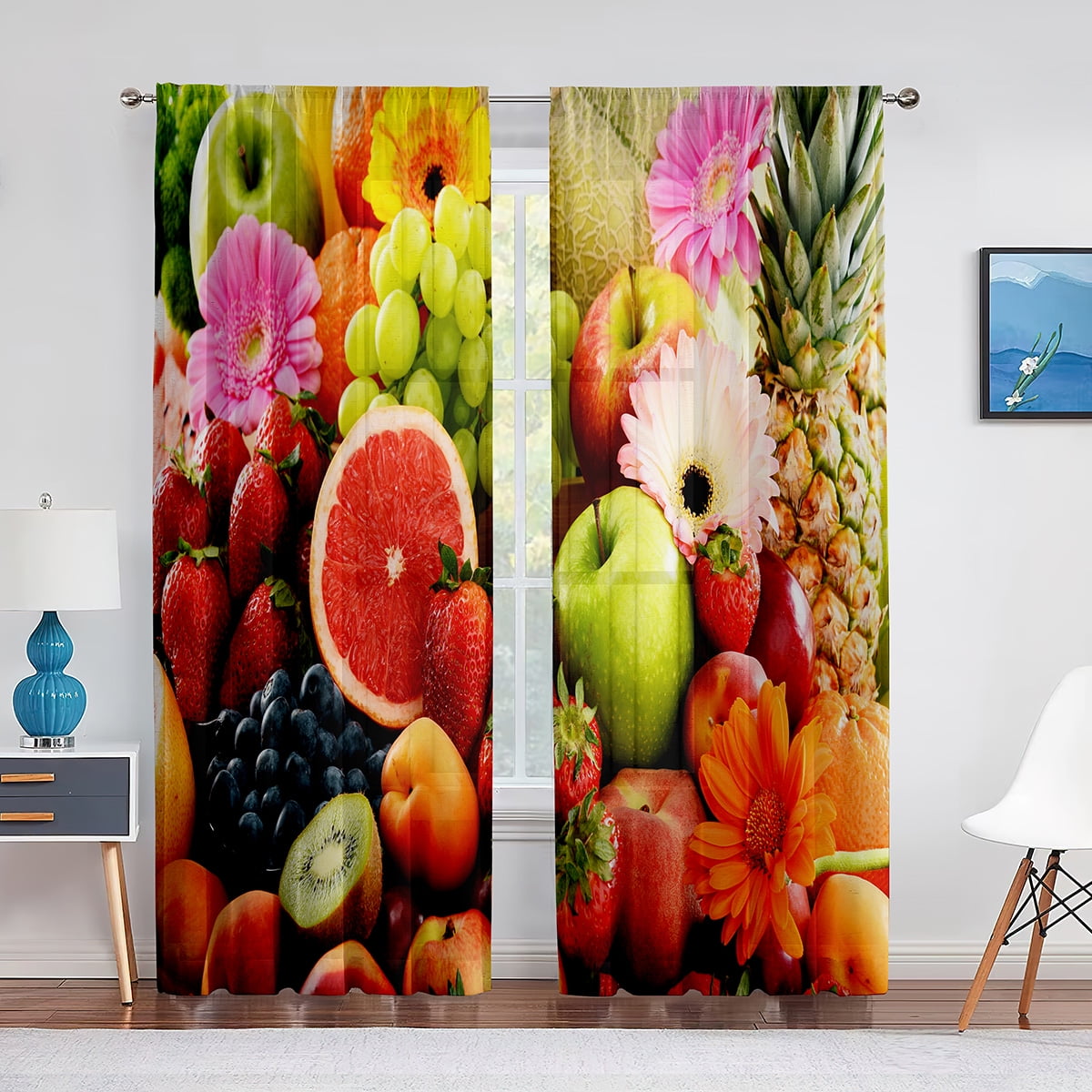 Fruits Colorful Food Pattern Sheer Curtain for Living Room Voile for ...