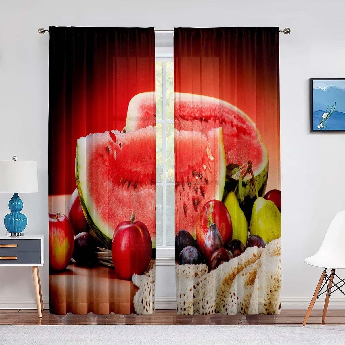 Fruits Colorful Food Pattern Sheer Curtain for Living Room Voile for ...