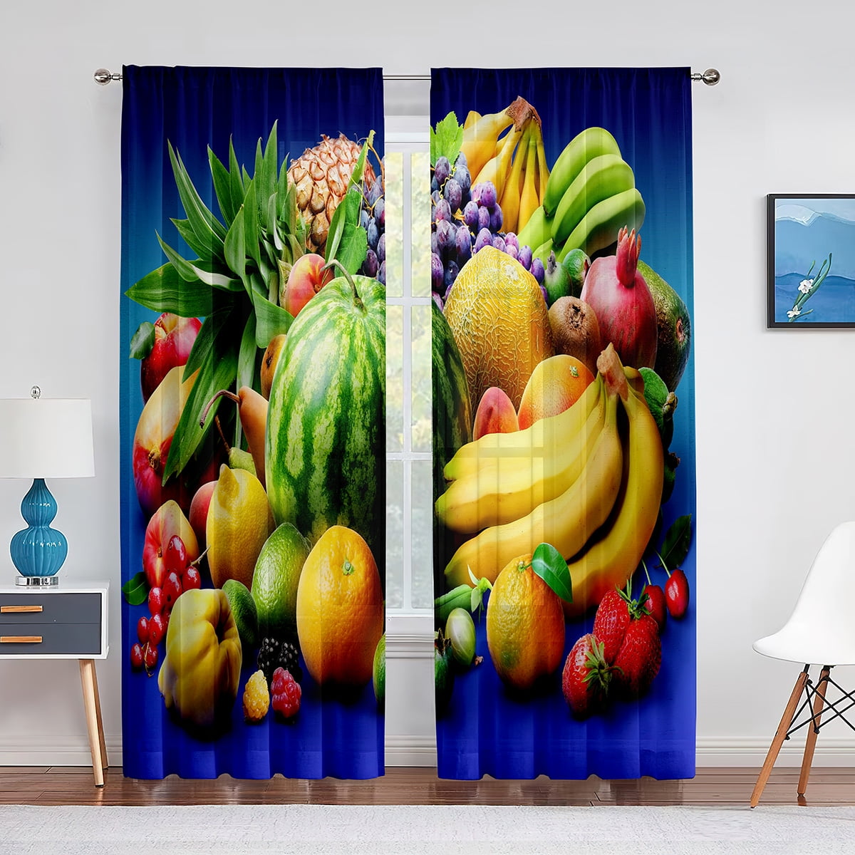 Fruits Colorful Food Pattern Sheer Curtain for Living Room Voile for ...