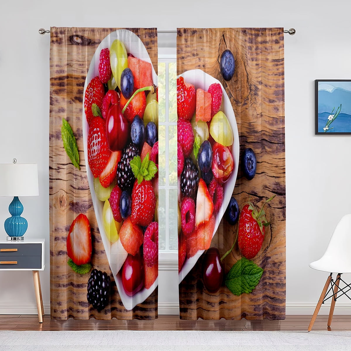 Fruits Colorful Food Pattern Sheer Curtain for Living Room Voile for ...