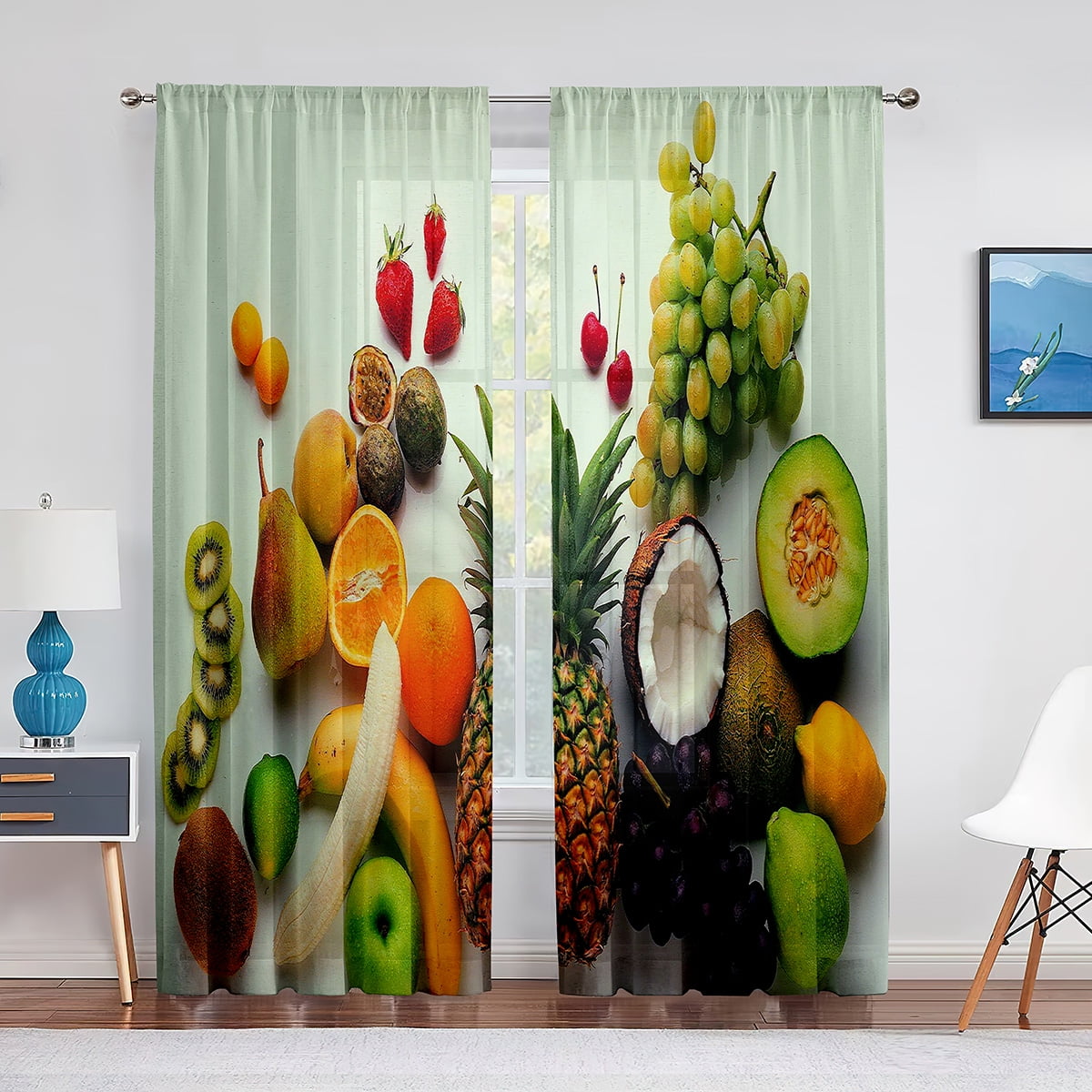 Fruits Colorful Food Pattern Sheer Curtain for Living Room Voile for ...