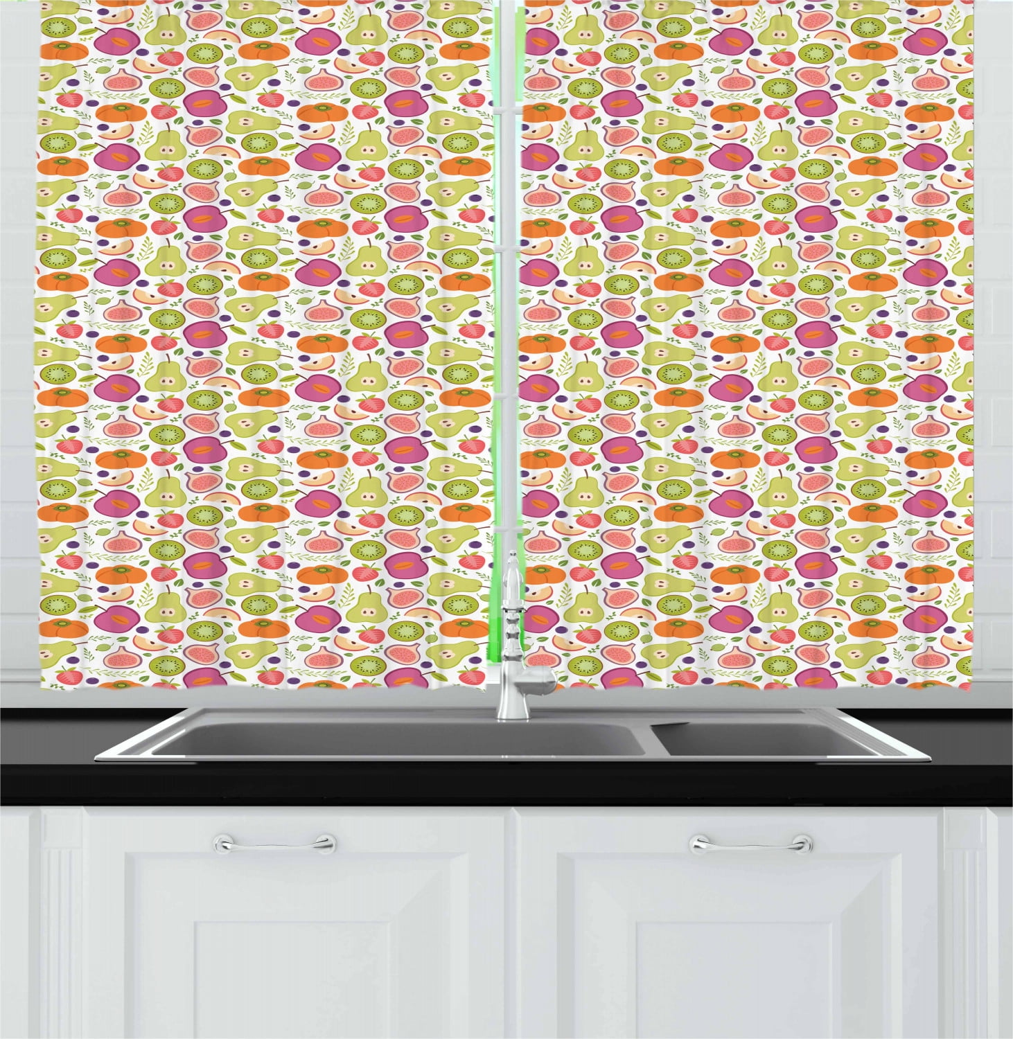 Fruits Curtains 2 Panels Set, Sweet Summer Fruits Pattern with Pears ...