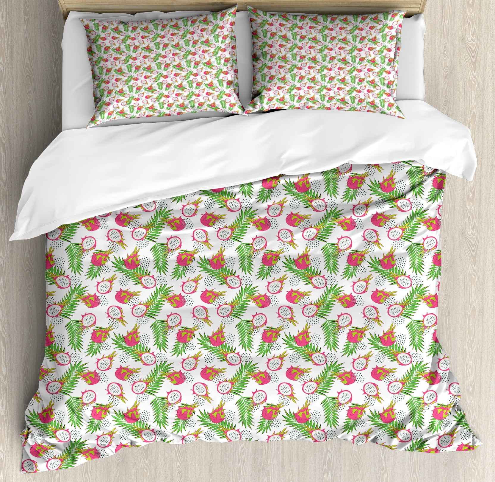 Fruits Duvet Cover Set, Dragon Fruit Branches Tropical Season Palm ...