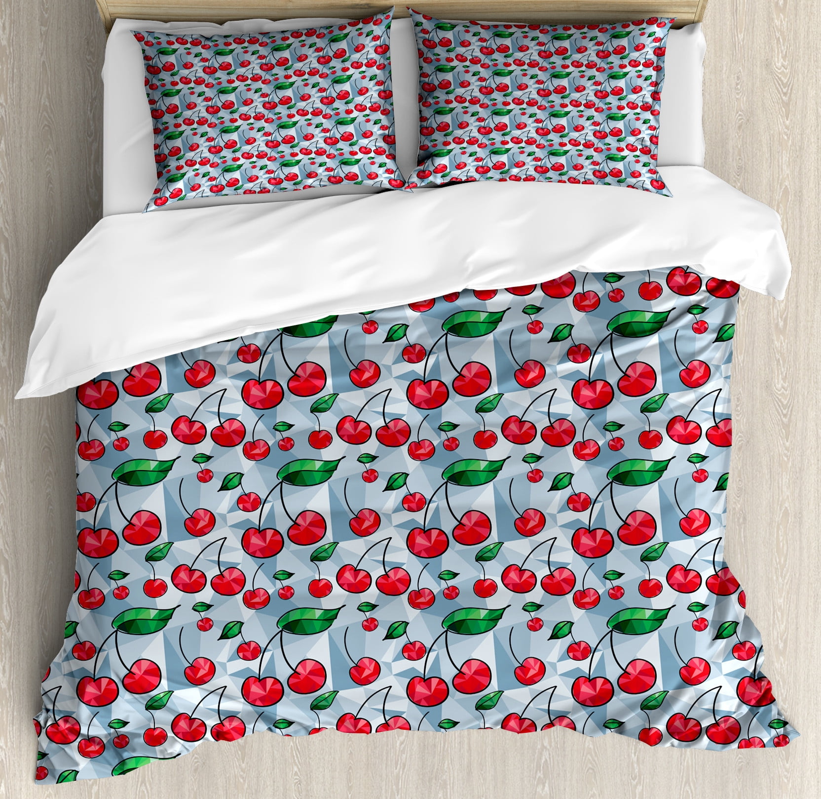 Fruits Duvet Cover Set, Geometrical Abstract Style Cherry Silhouettes ...