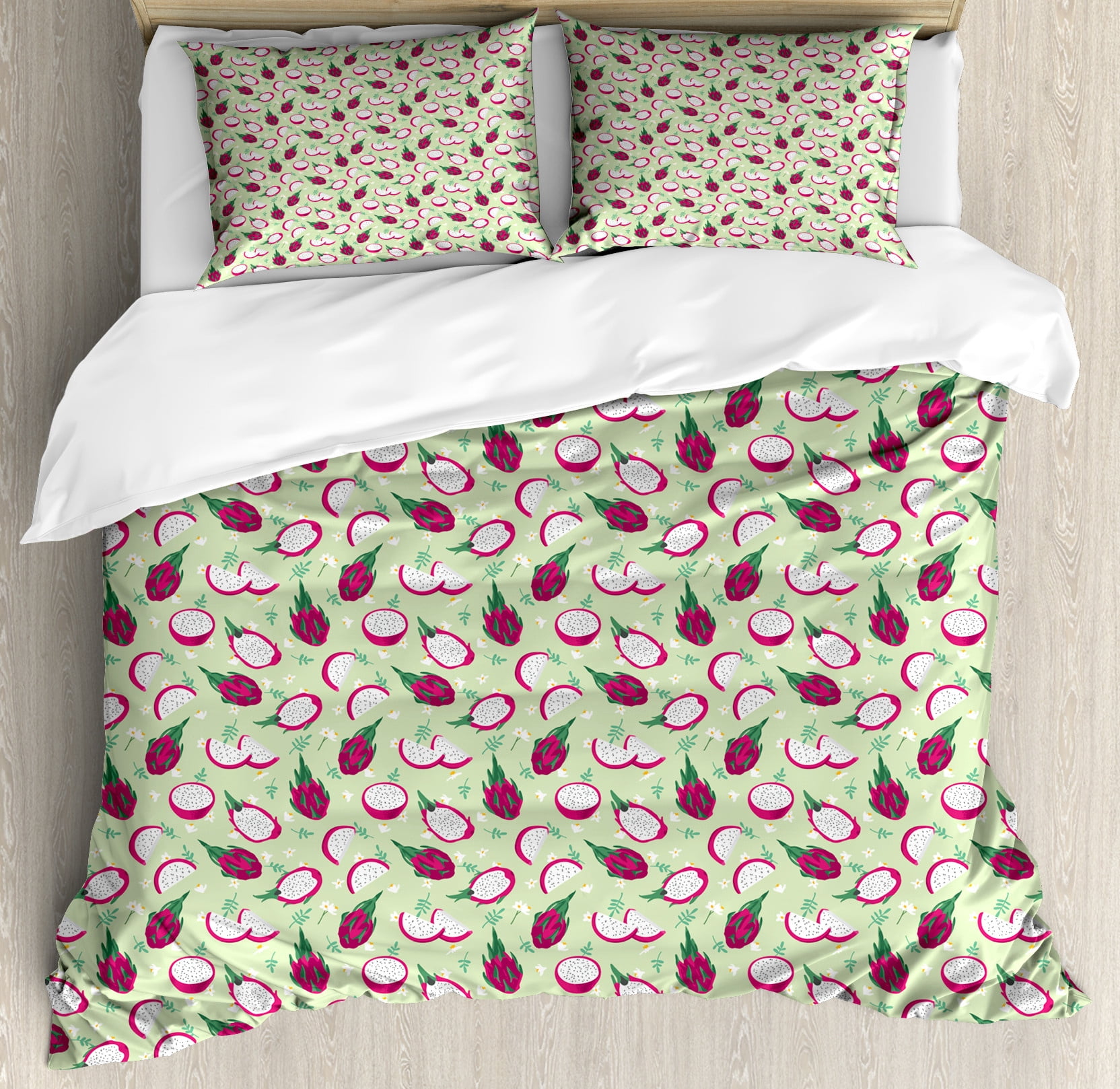 Fruits Duvet Cover Set, Jungle Dragon Fruit Graphic Pitahaya Slices ...