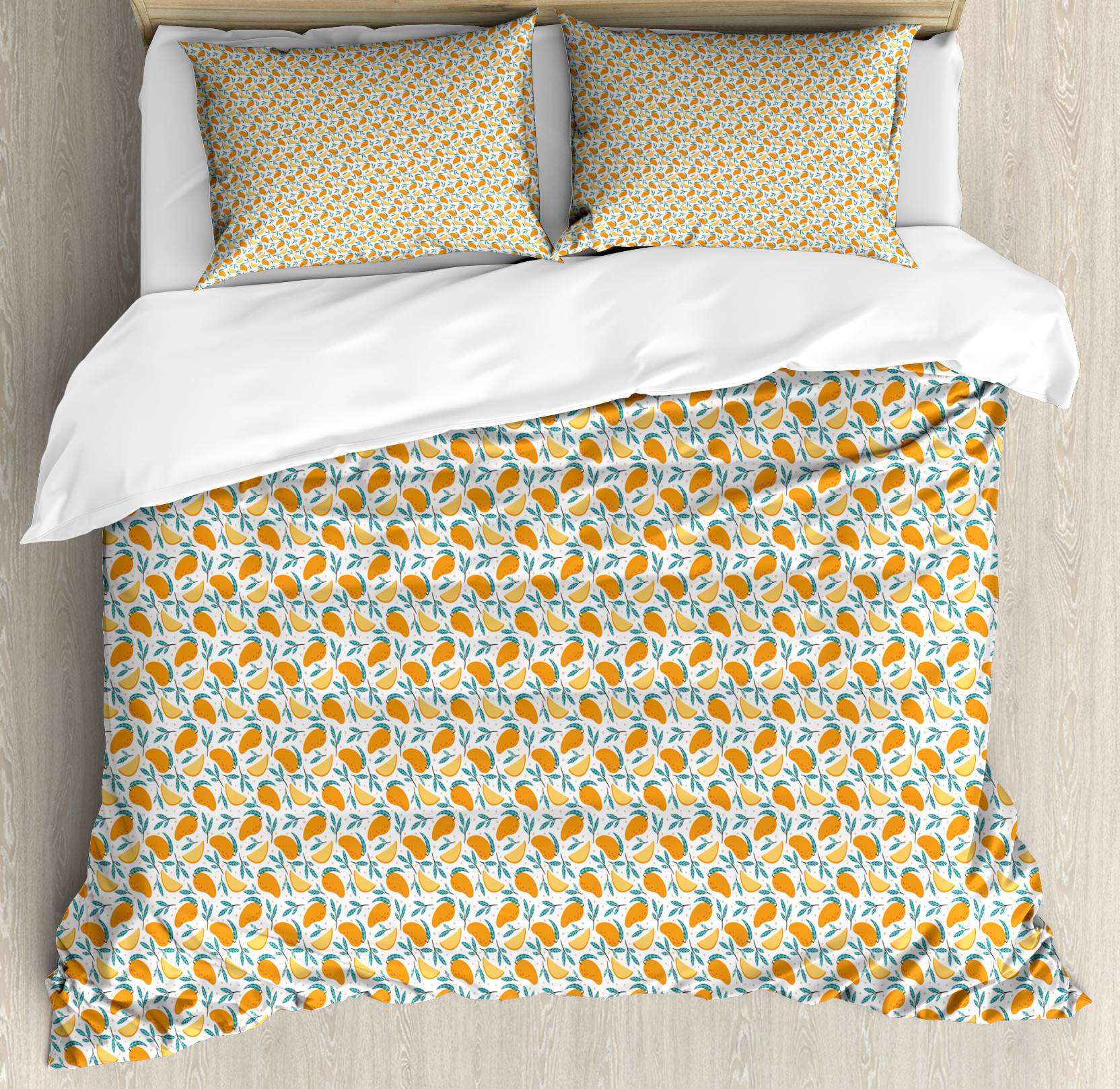 Fruits Duvet Cover Set, Mango Branches Exotic Delicious Healthy Snacks Tropical Juicy Fresh Eat ...