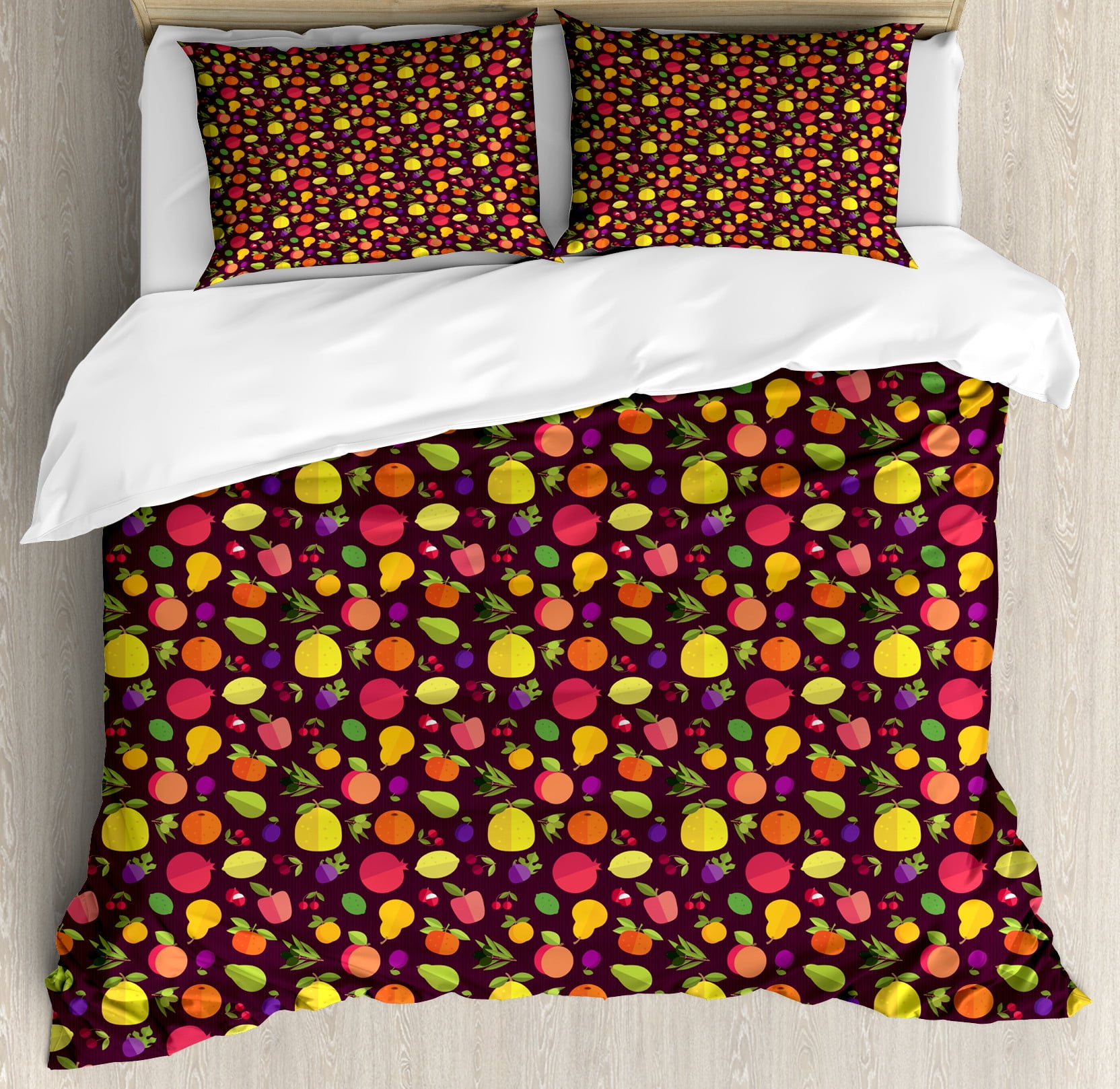 Fruits Duvet Cover Set, Natural Fresh Food Themed Cartoon Pattern of ...
