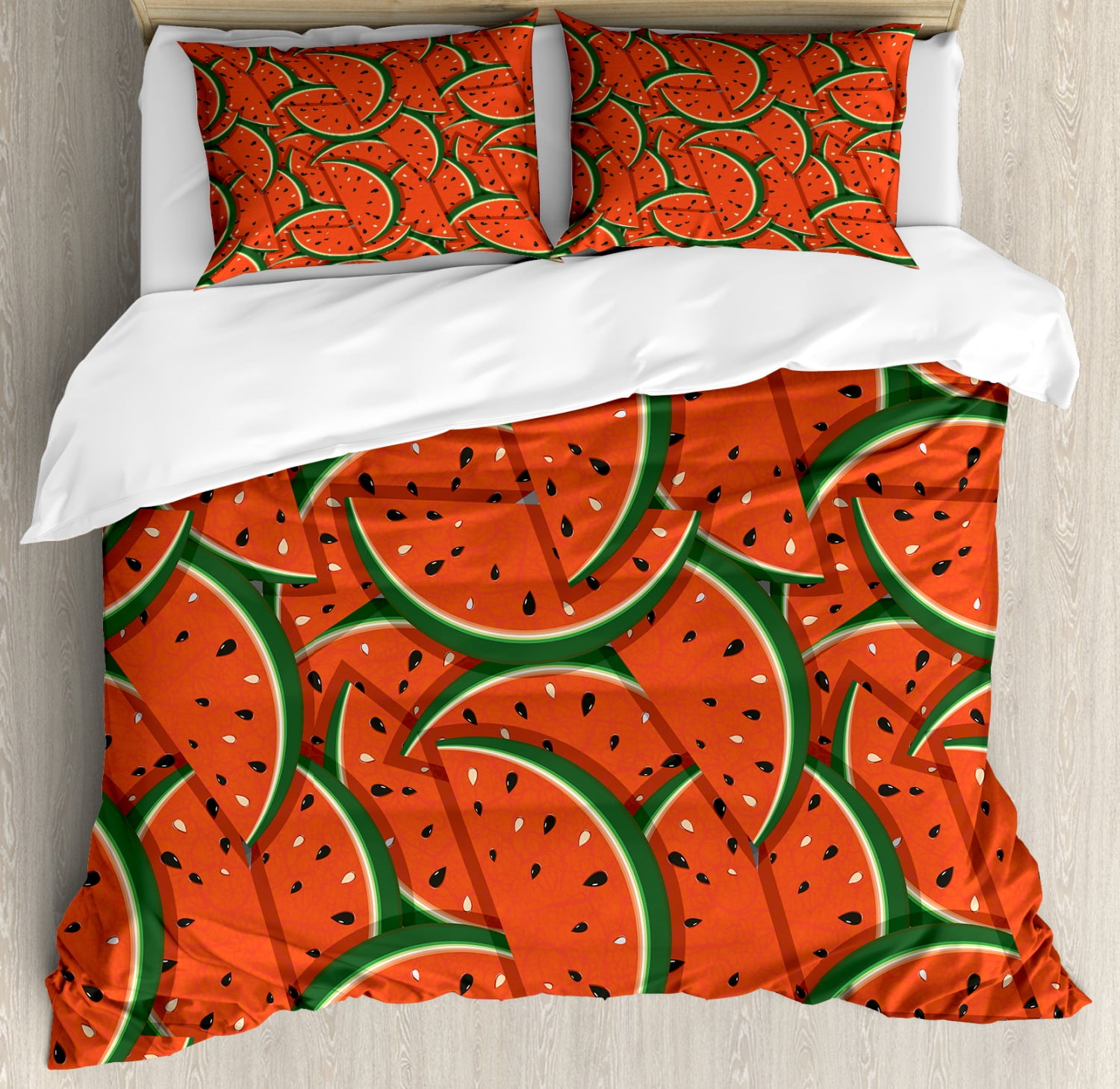 Fruits Duvet Cover Set Queen Size, Watermelon Slices Summer Tropical ...