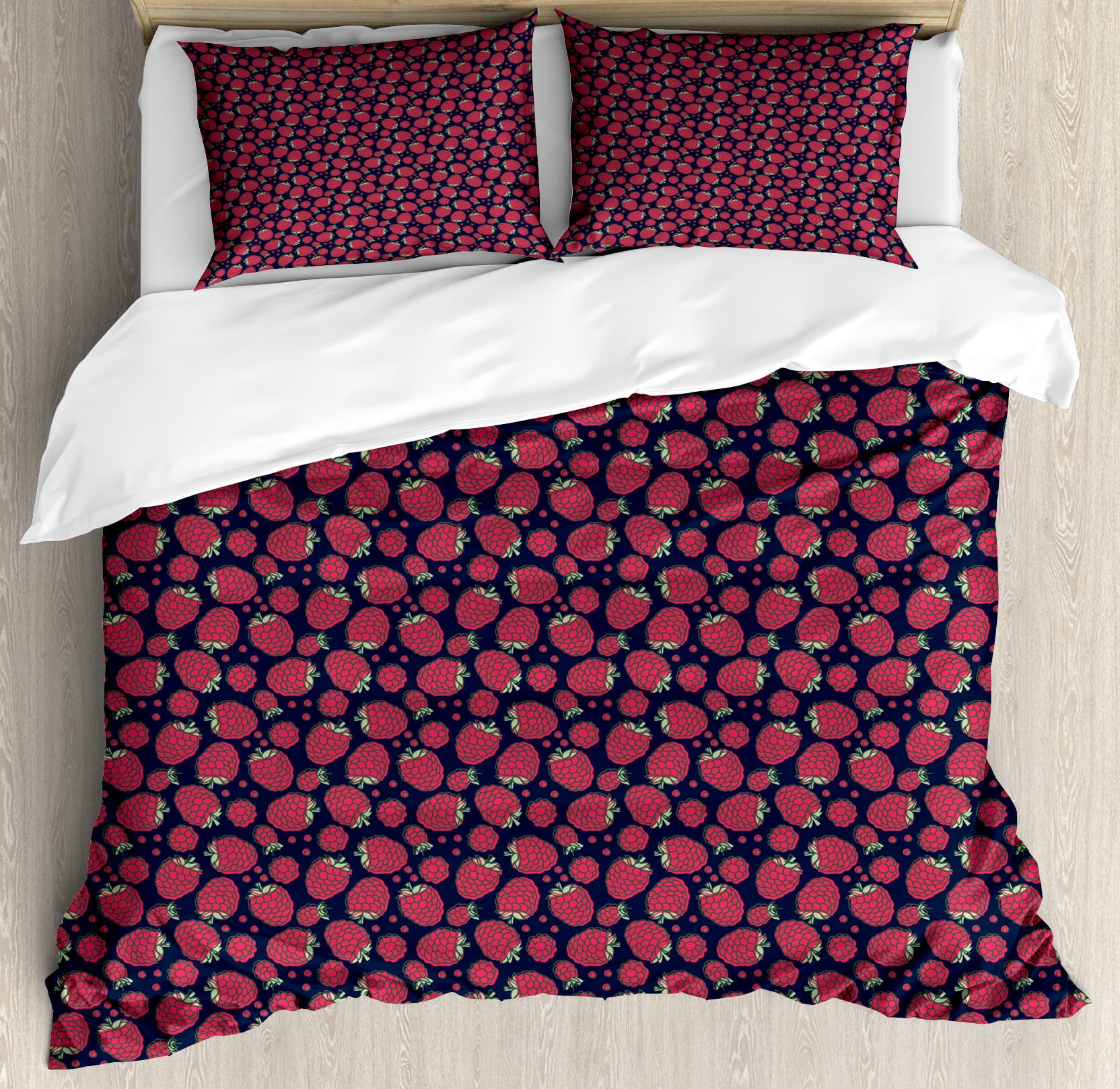Fruits Duvet Cover Set, Raspberries Pastel Raw Forest Tastes Delicious ...