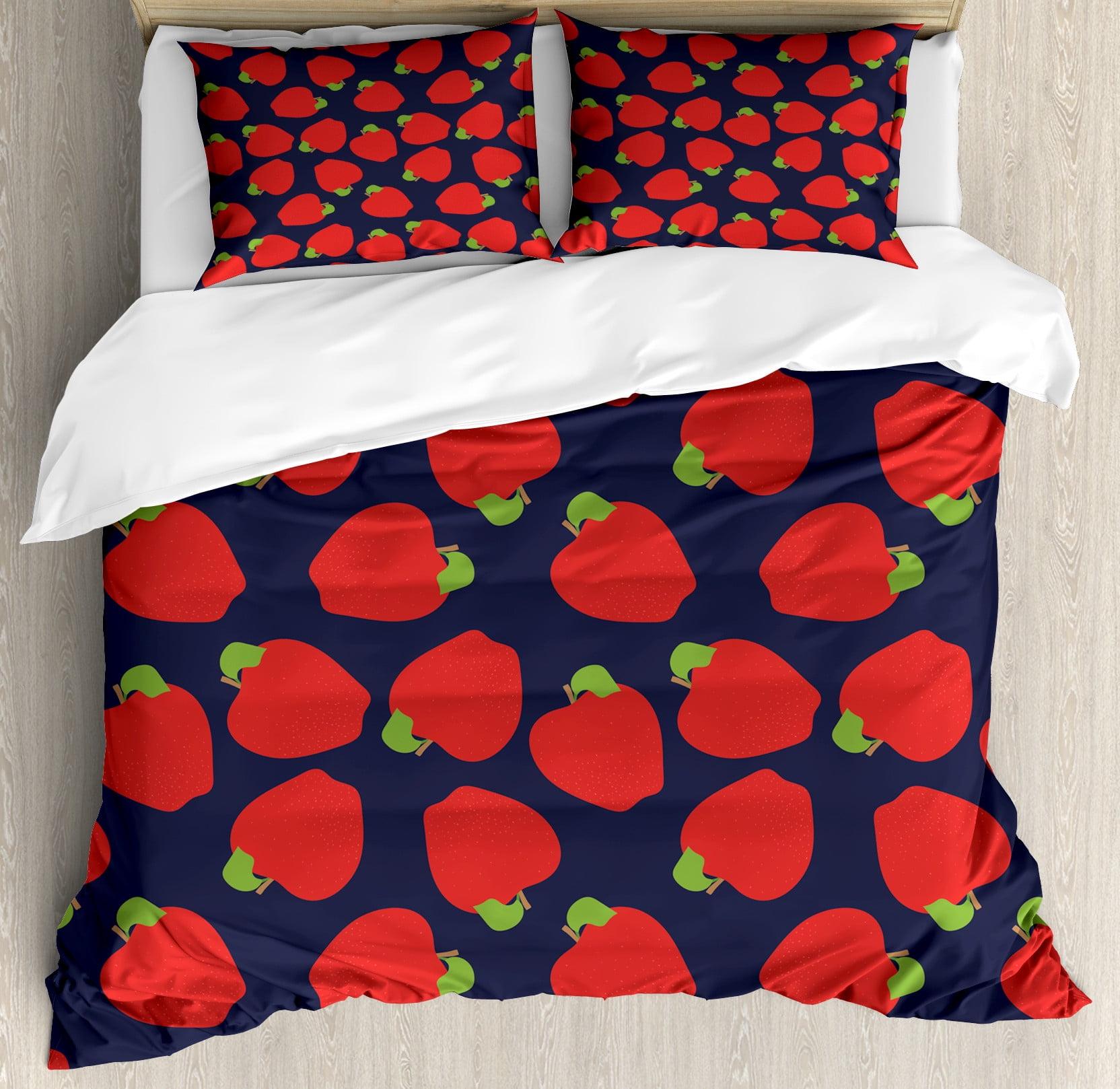Fruits Duvet Cover Set, Simplistic Apple Graphic Summer Forest Food on ...