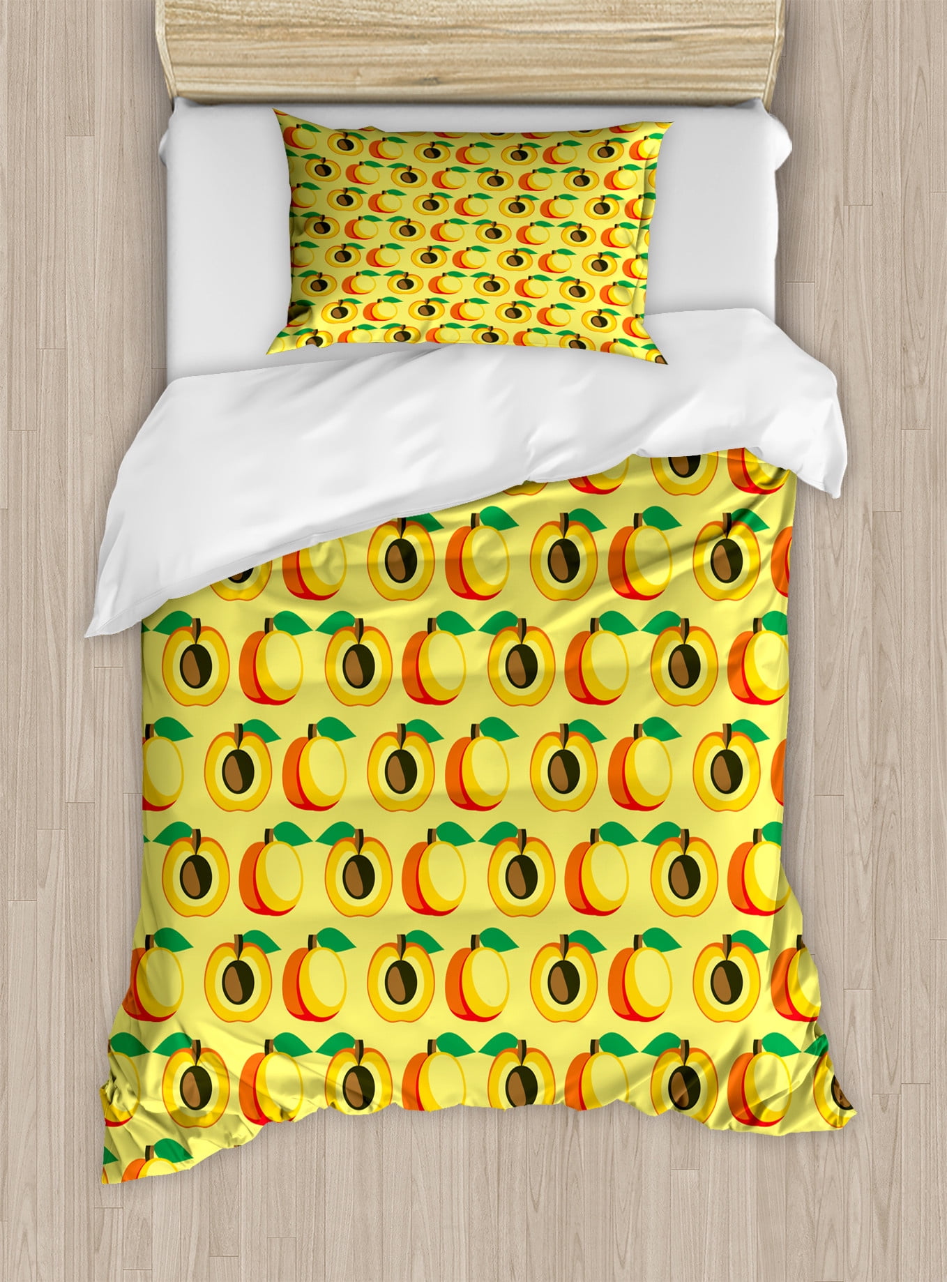 Fruits Duvet Cover Set, Symmetrical Pattern Illustration of Apricots as ...
