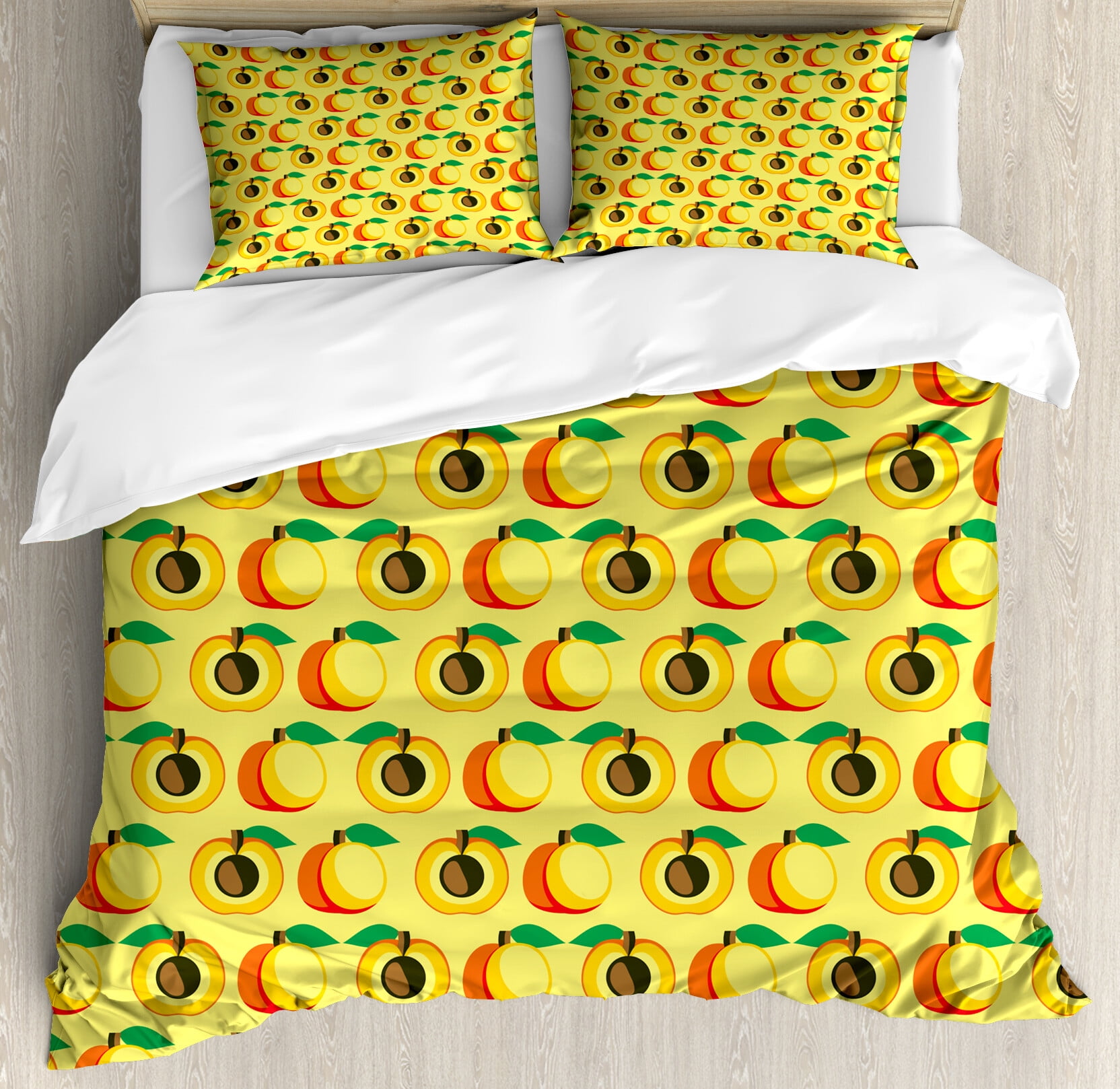 Fruits Duvet Cover Set, Symmetrical Pattern Illustration of Apricots as ...