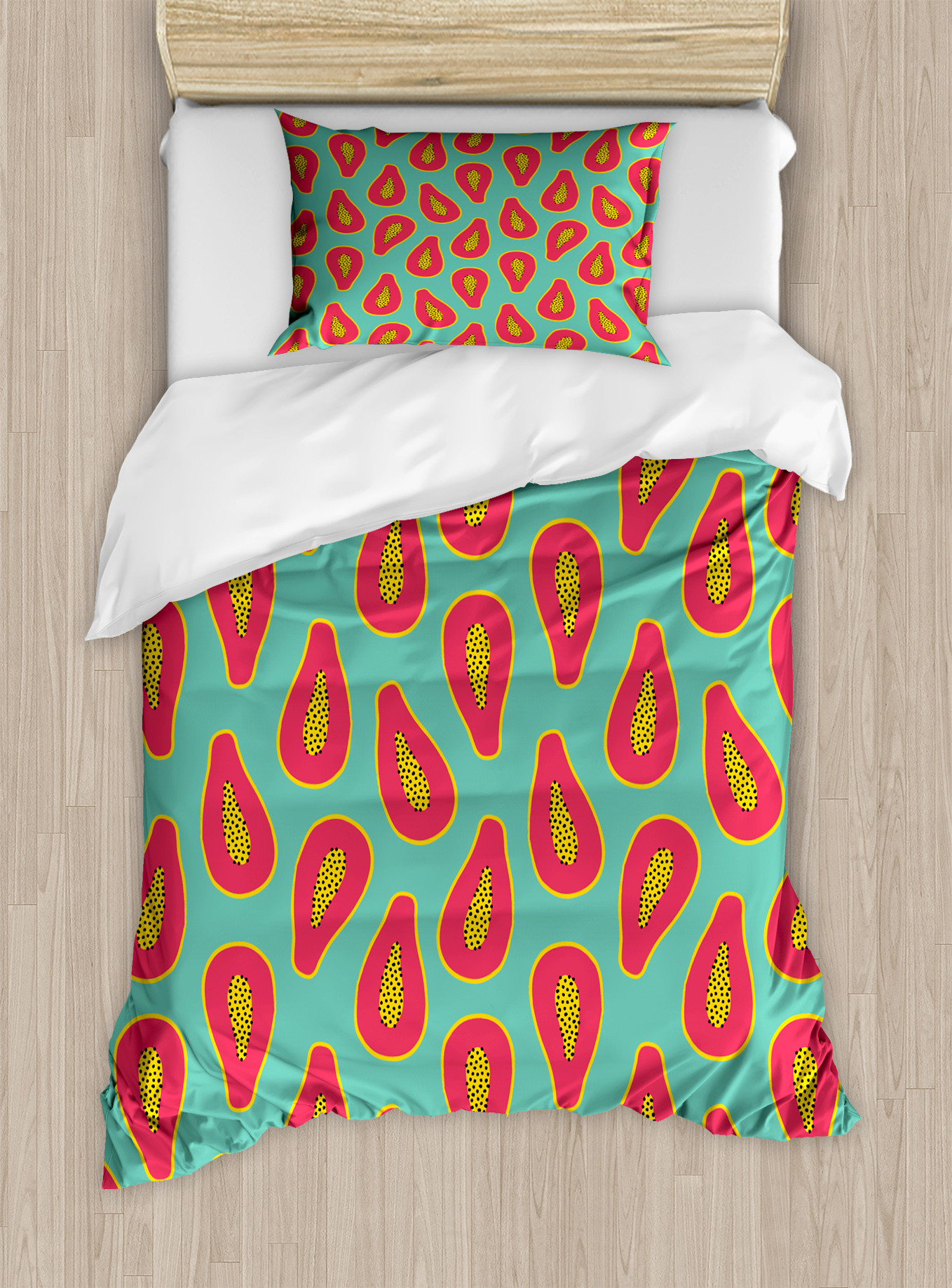 Fruits Duvet Cover Set, Tropical Papaya Slices Jungle Summer Harvest ...