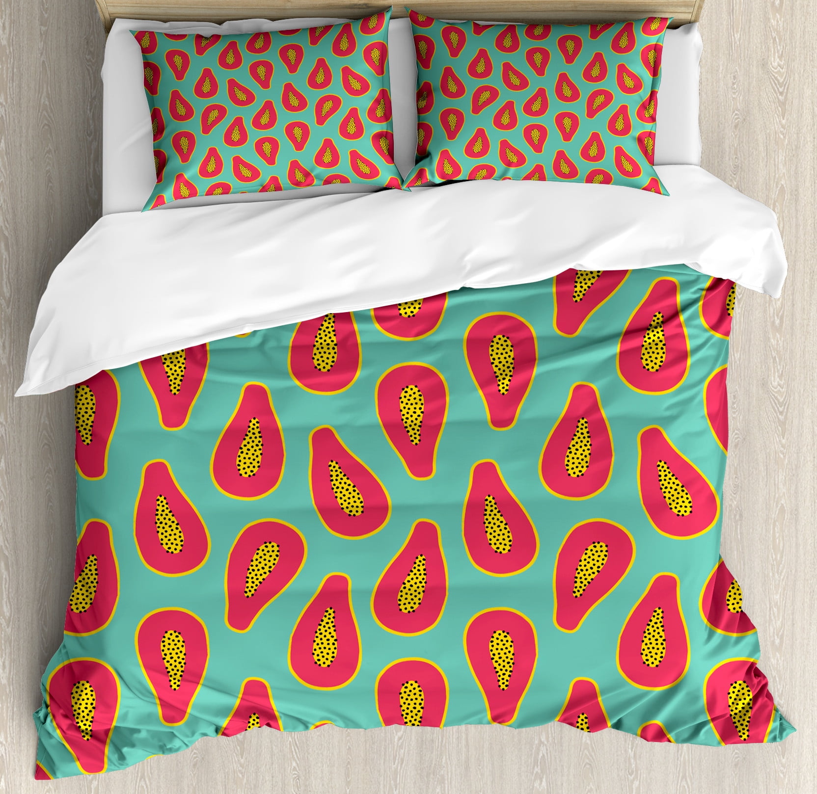 Fruits Duvet Cover Set, Tropical Papaya Slices Jungle Summer Harvest ...