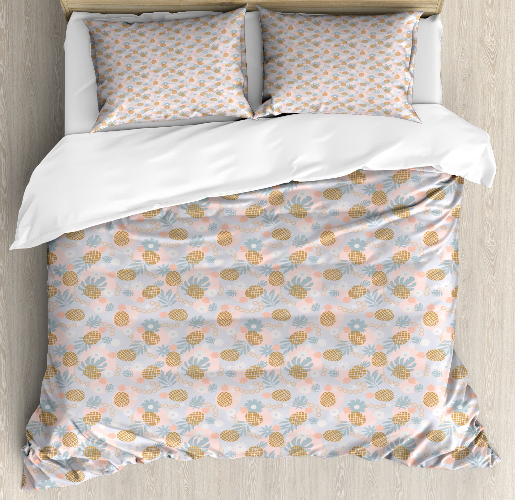 Fruits Duvet Cover Set, Tropical Pineapple Palm Monstera Aloha Summer ...