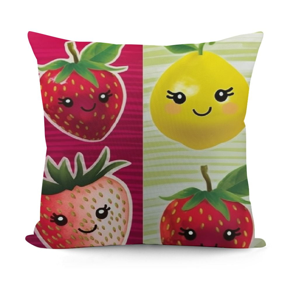 Fruits Emoji Throw Pillow Cushion Cover, Happy Lemon and Strawberry ...