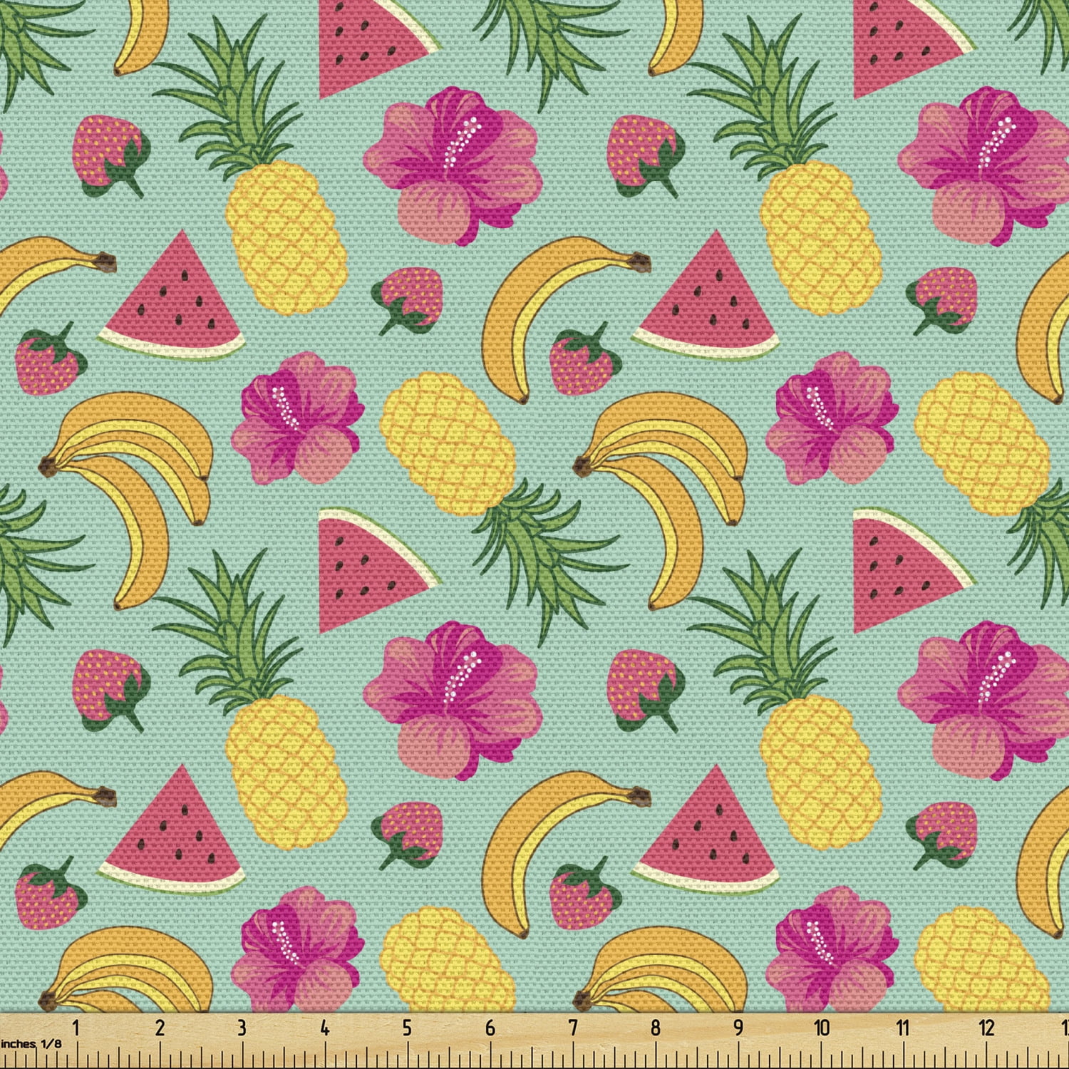Fruits Fabric by the Yard, Hibiscus Flower with Watermelon Slices ...