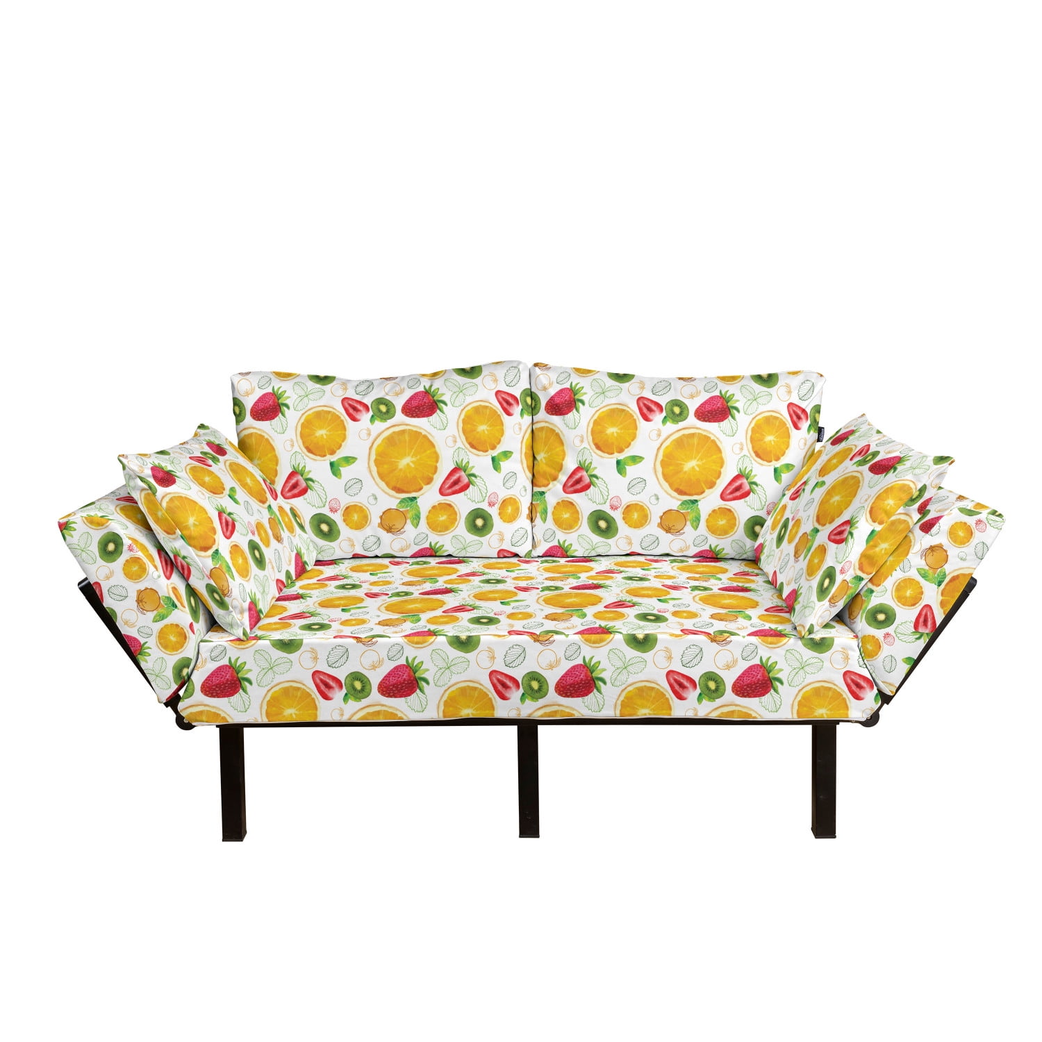 Fruits Futon Couch, Citrus Kiwi Lemon Leaves Apricot Watermelon Fresh ...