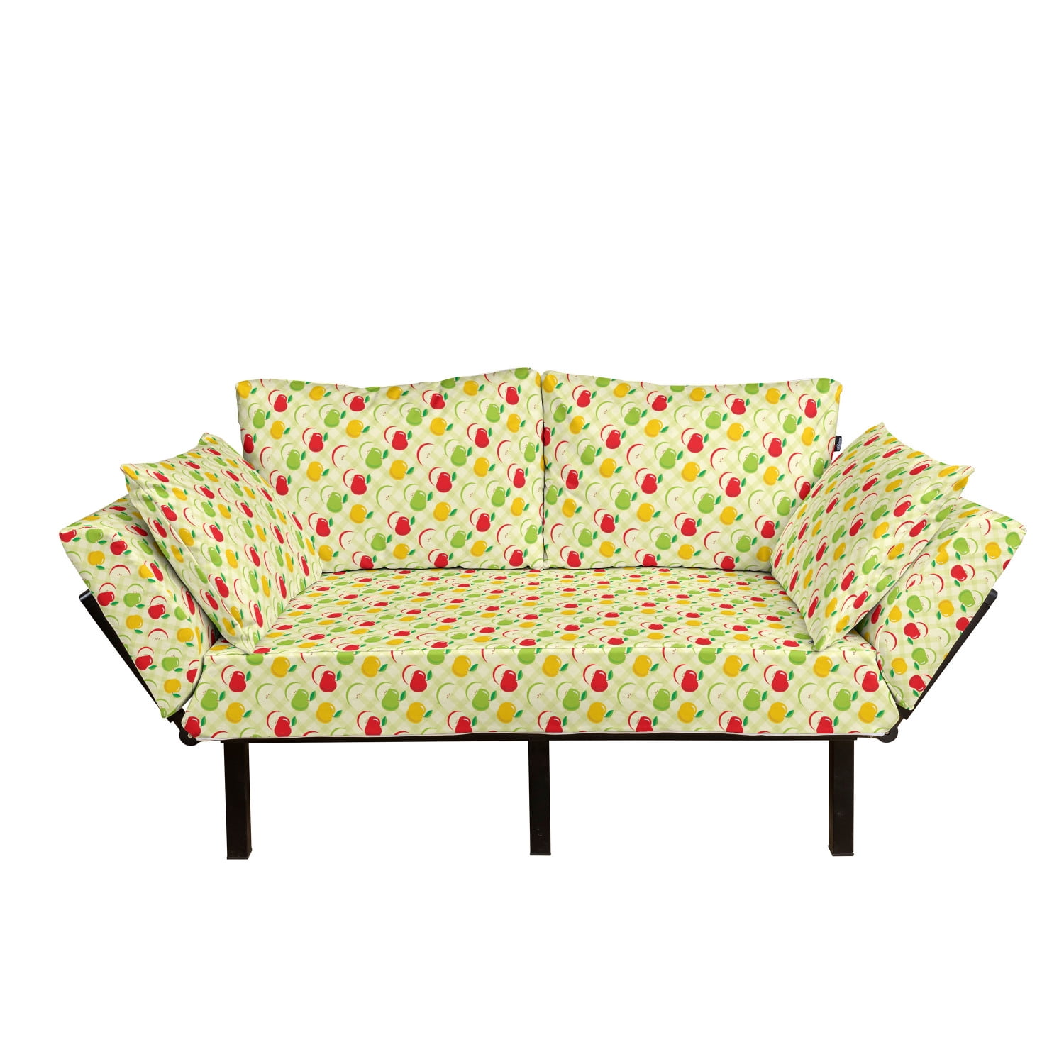 Fruits Futon Couch, Diagonal Checkered Pattern with Apples and Slices ...