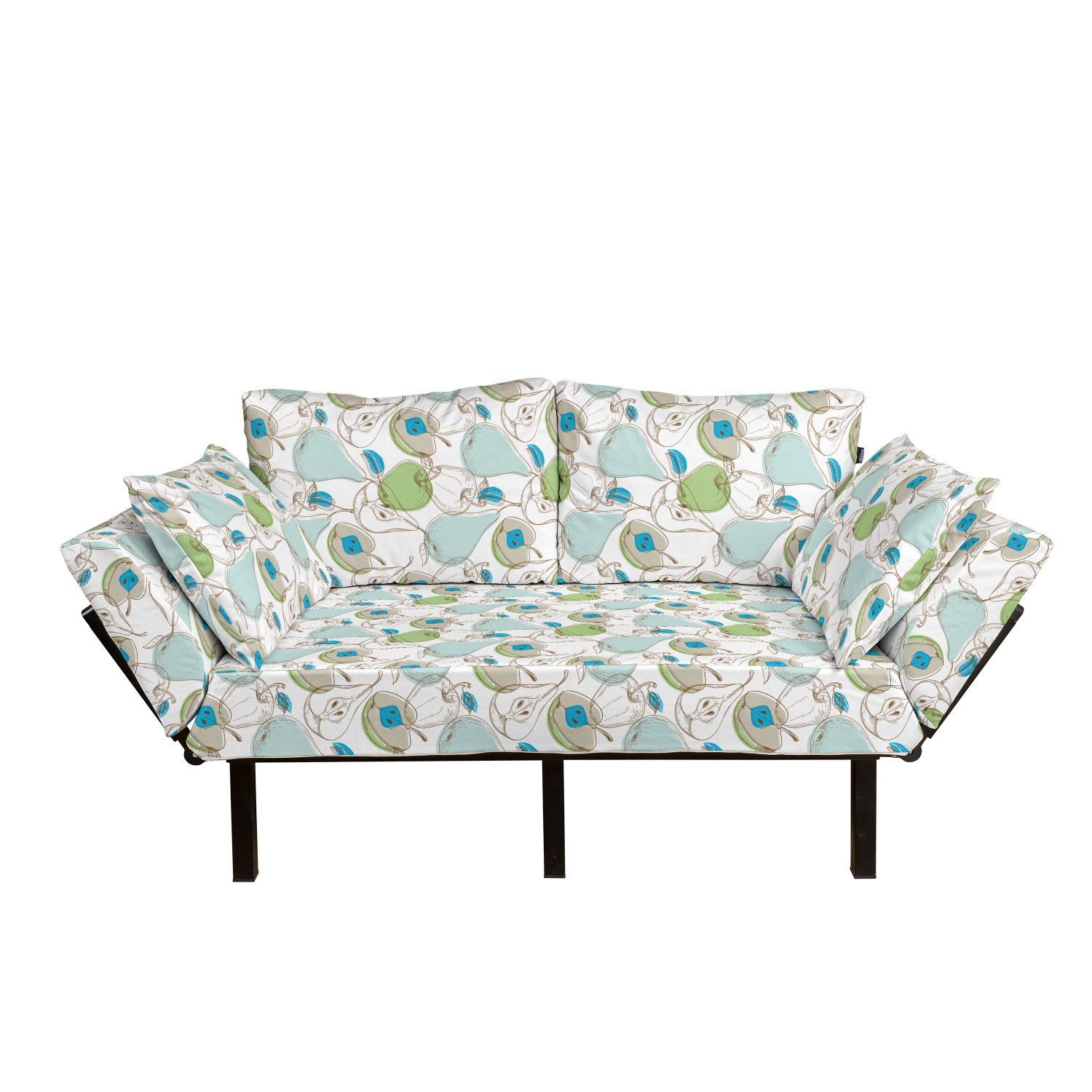 Fruits Futon Couch, Hand-drawn Sketched Whole Pears and Sliced Apples ...