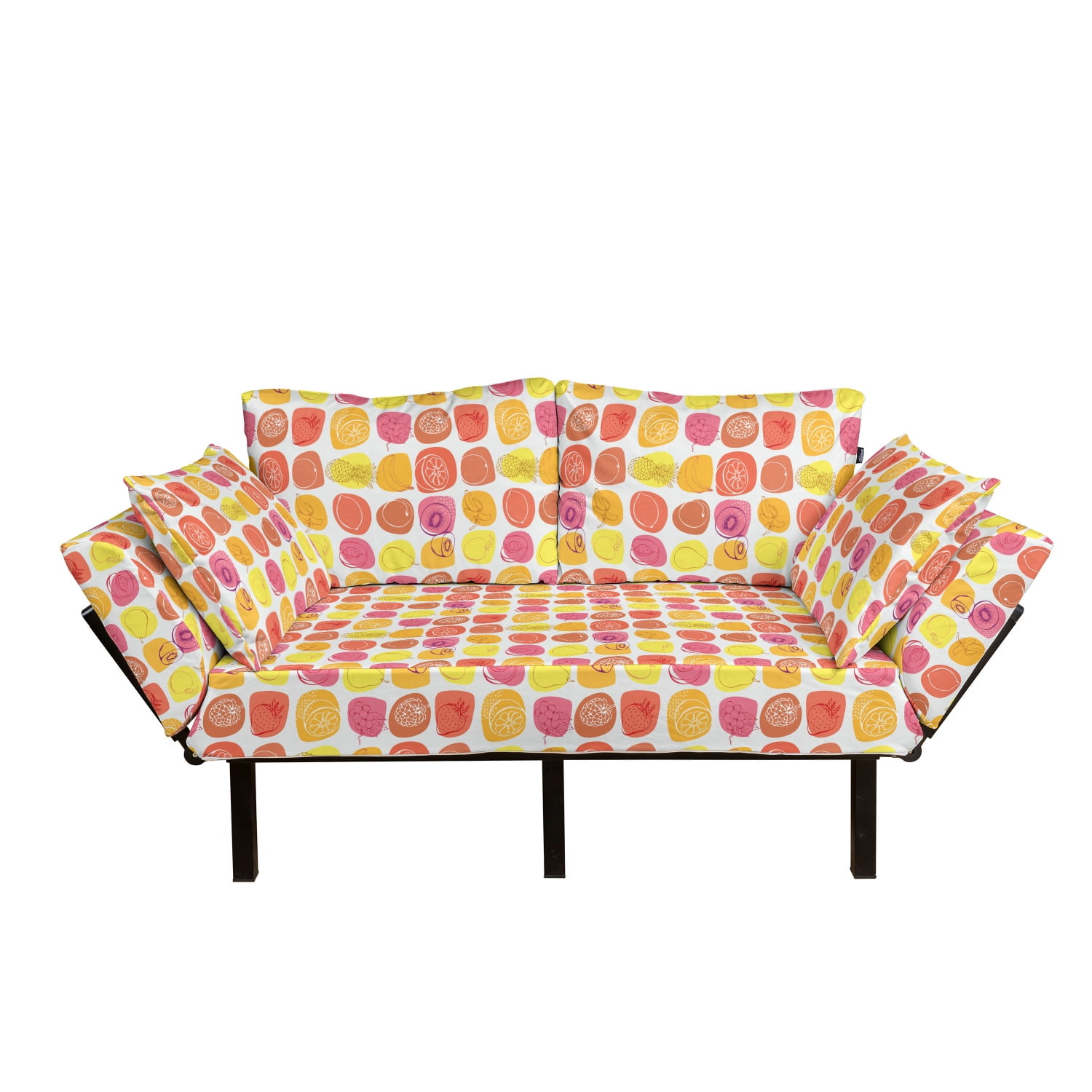 Fruits Futon Couch, Retro Pineapple Lemon Kiwi Raspberry Pop Art Modern ...