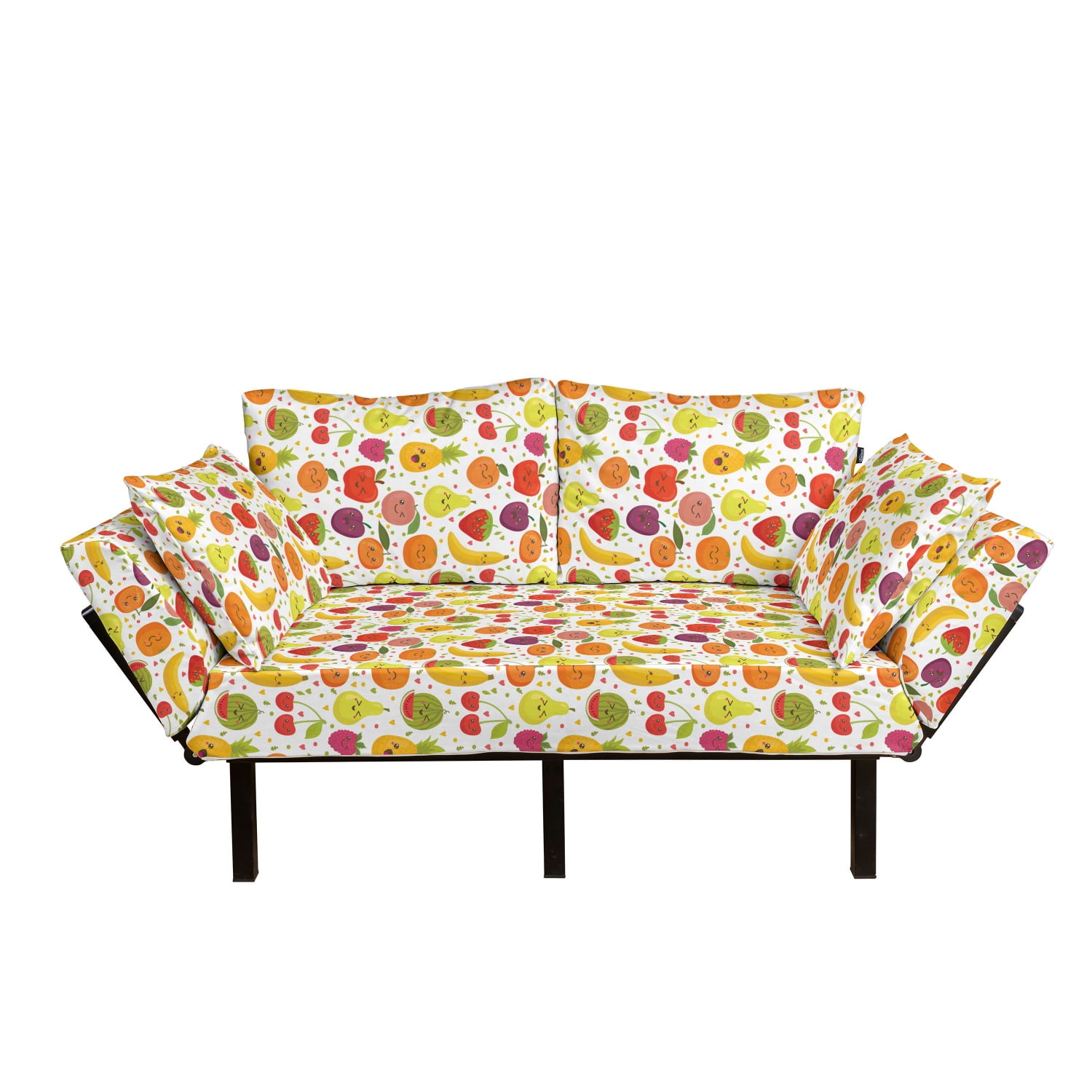 Fruits Futon Couch, Smiling Banana Funny Mulberry Happy Apricot Peach ...