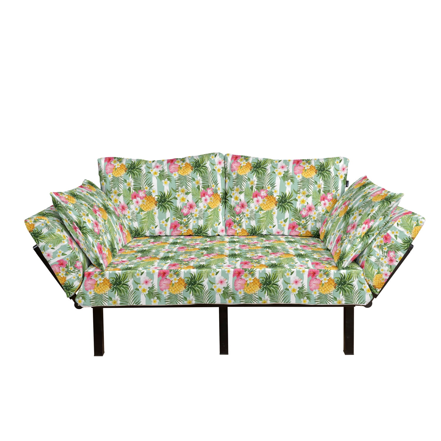 Fruits Futon Couch, Tropical Plants Botany Exotic Daffodil Geometrical ...